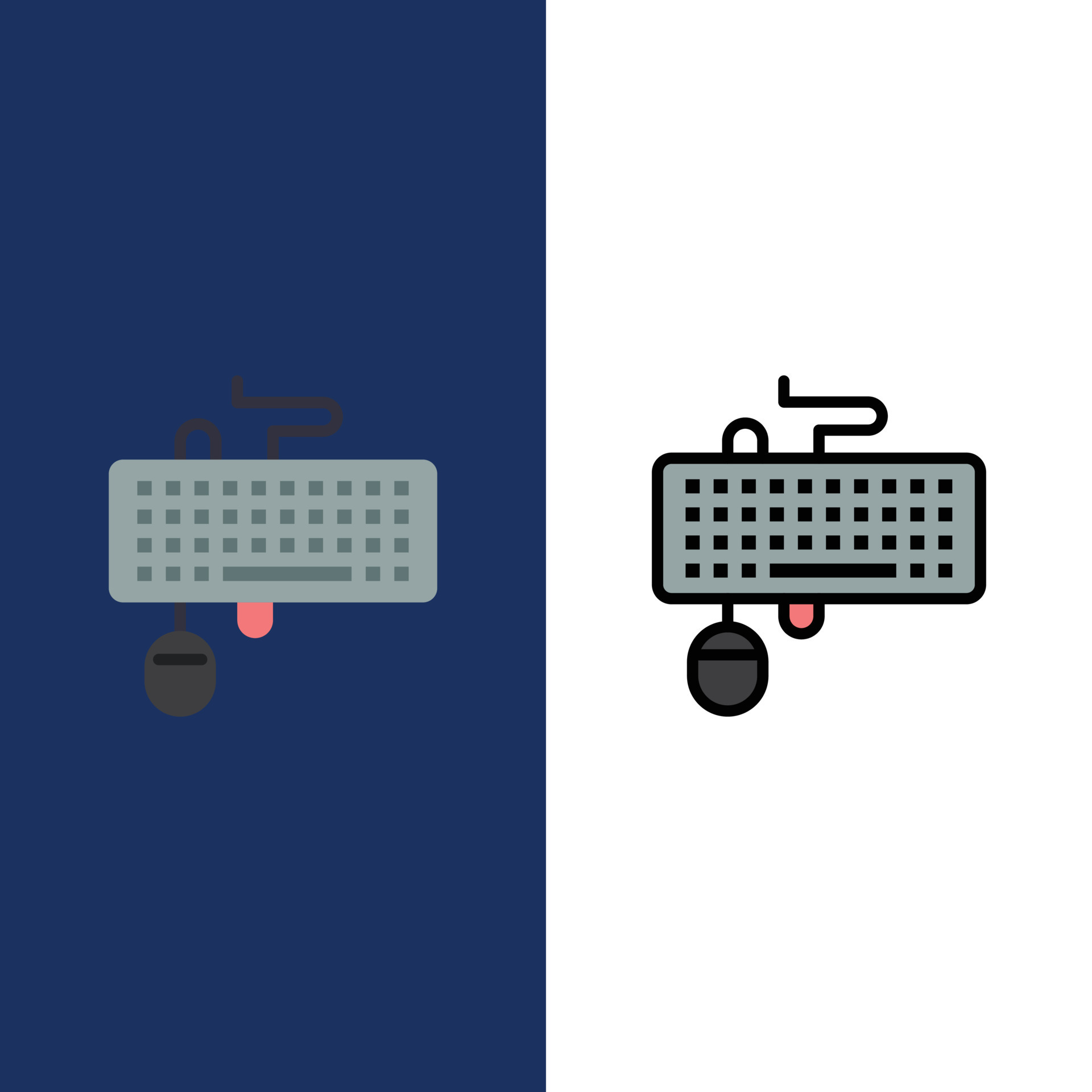 Device Interface Keyboard Mouse Obsolete Icons Flat And Line Filled Icon Set Vector Blue