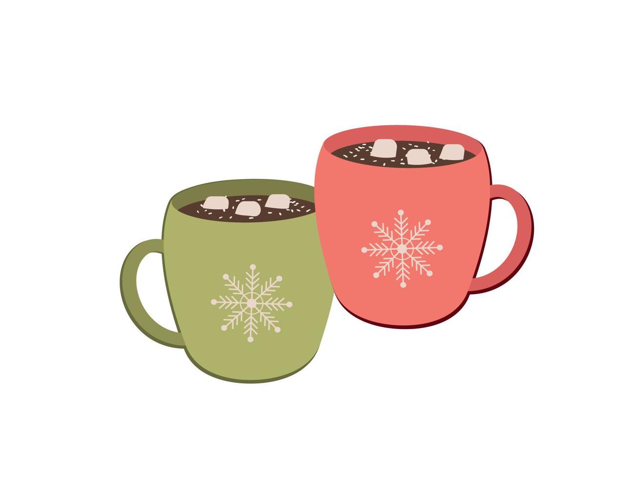 Hot chocolate with marshmallows. Two cups with an ornament in the form ...