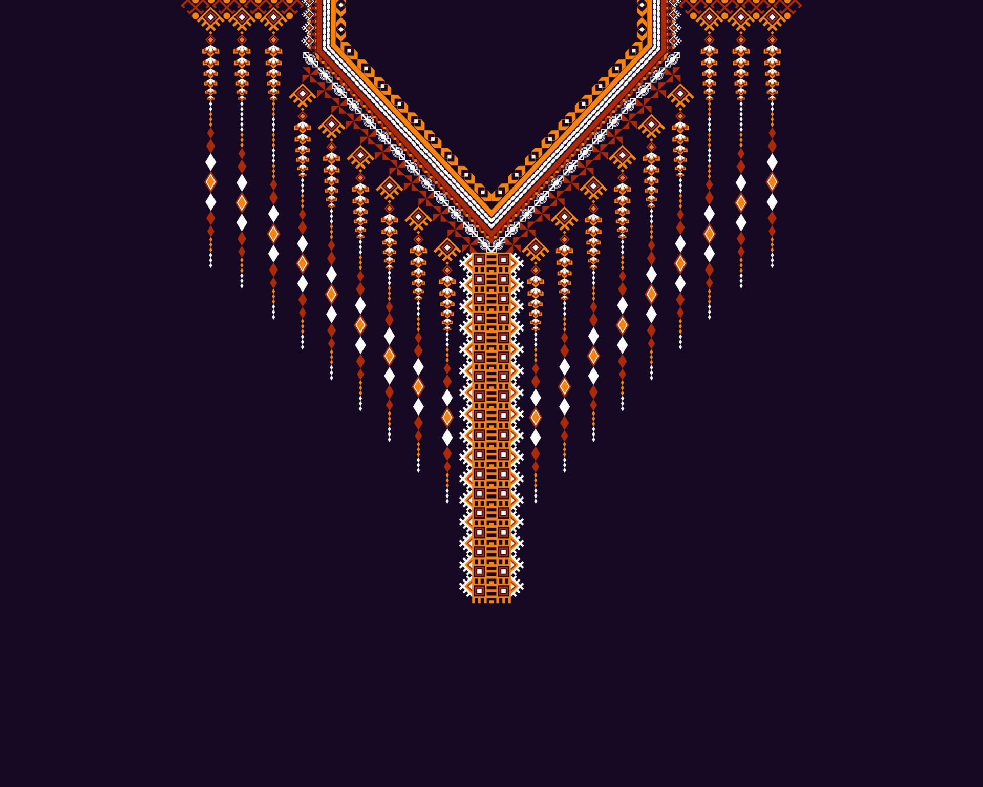 Geometric Ethnic Oriental Pattern Traditional Floral Necklace Embroidery Design For Fashion