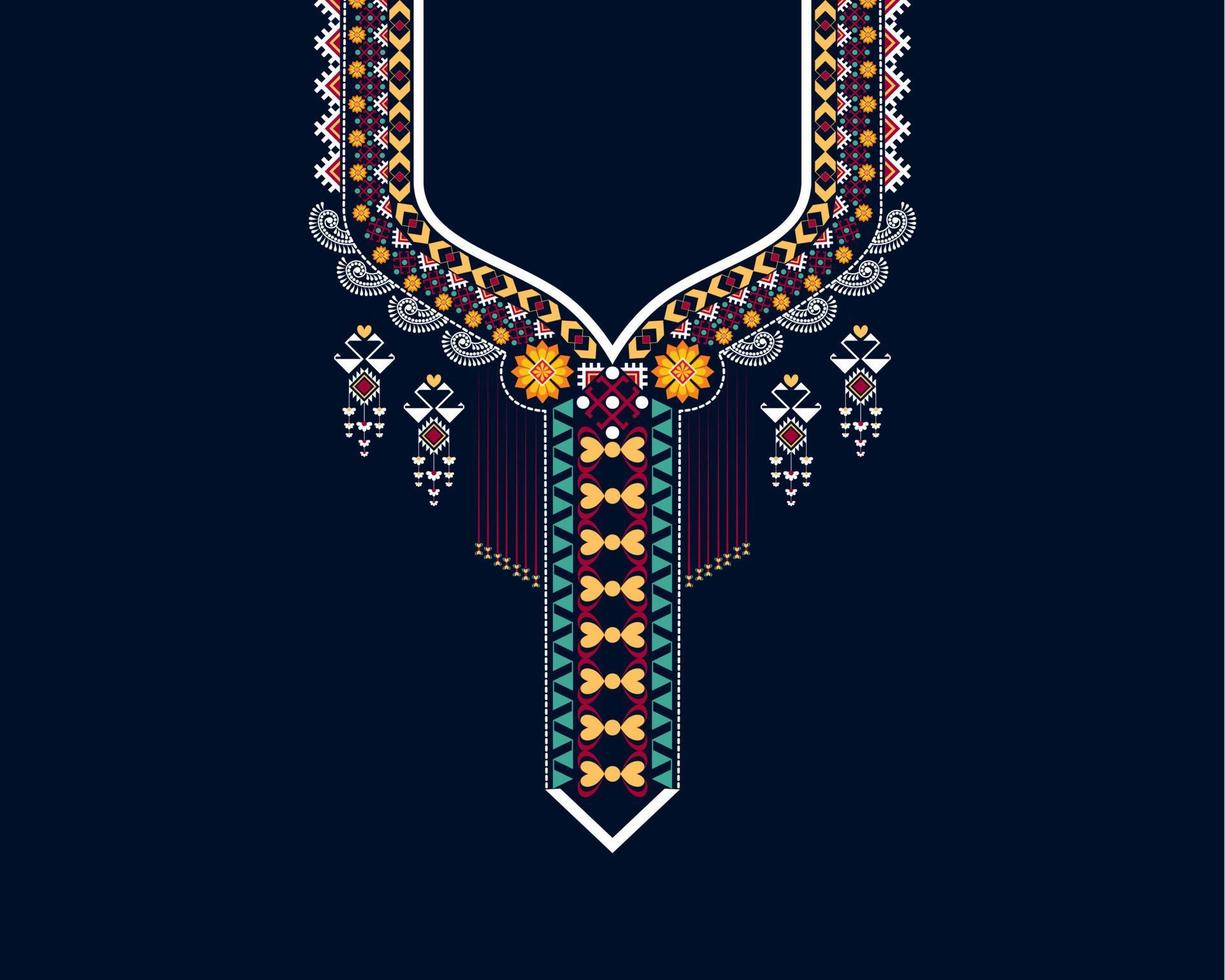 Geometric Ethnic Oriental Pattern Traditional Floral Necklace Embroidery Design For Fashion