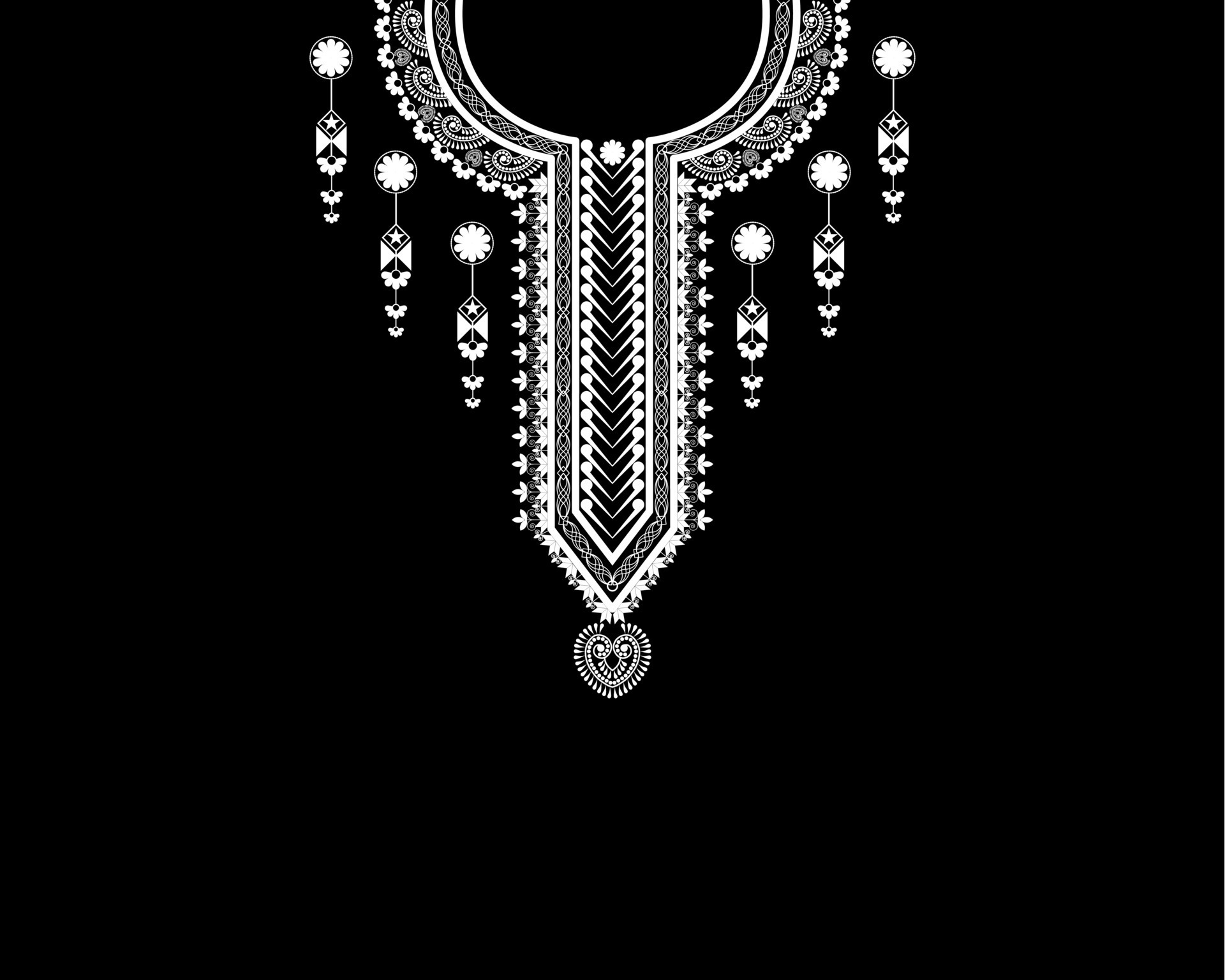 Geometric Ethnic Oriental Pattern Traditional Floral Necklace Embroidery Design For Fashion