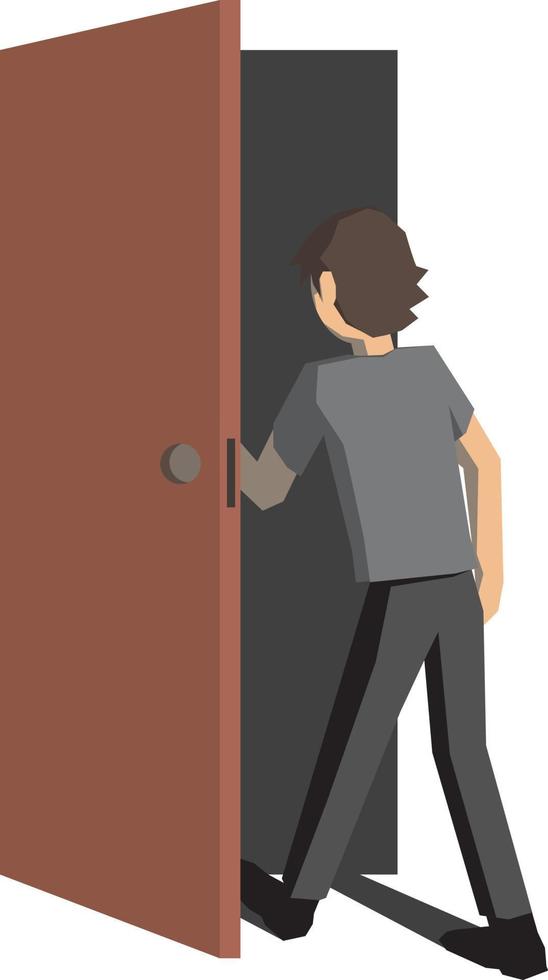 Hombre Abriendo La Puerta Ilustración Vector Sobre Fondo Blanco