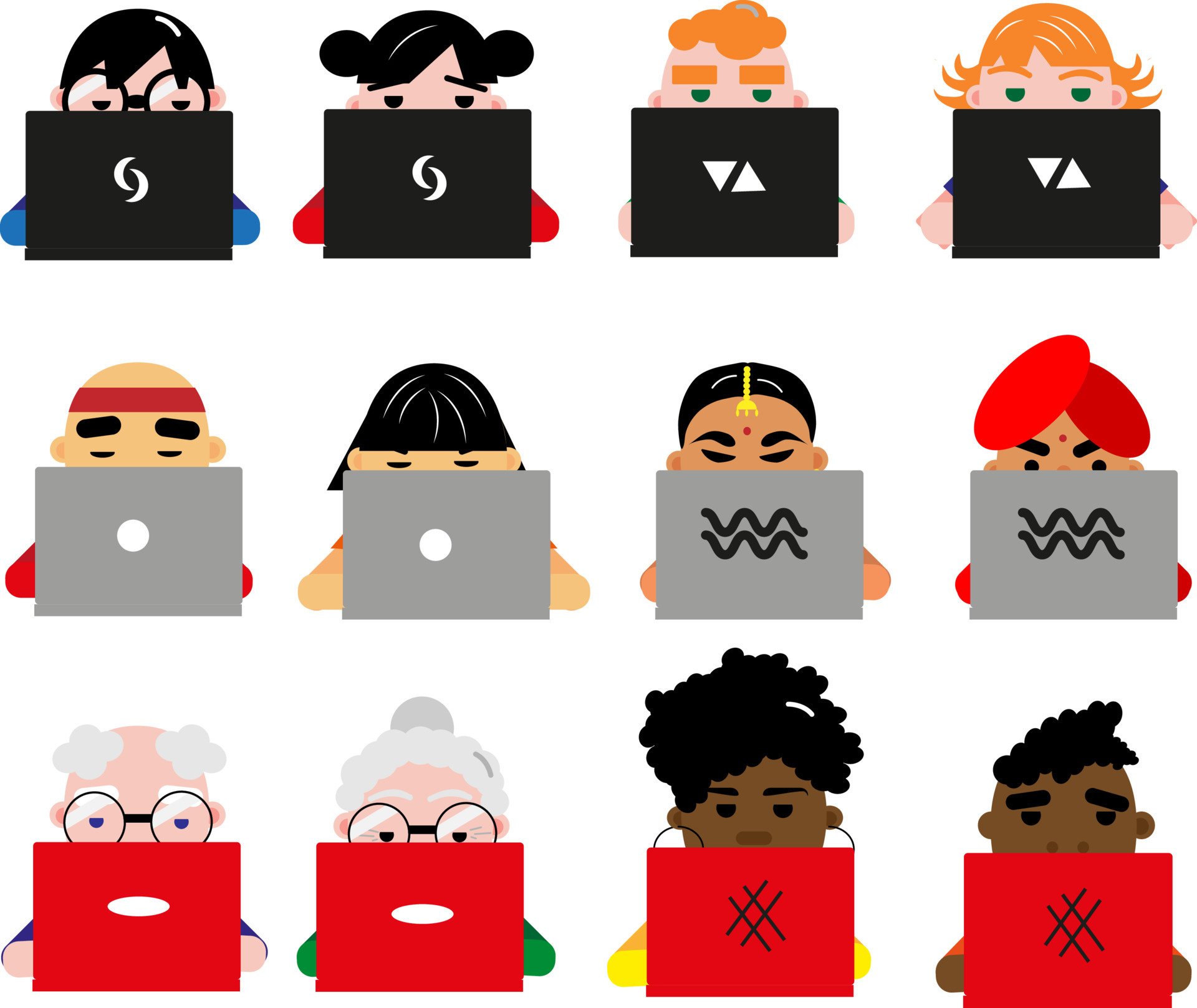 People using laptop, illustration, vector on a white background ...