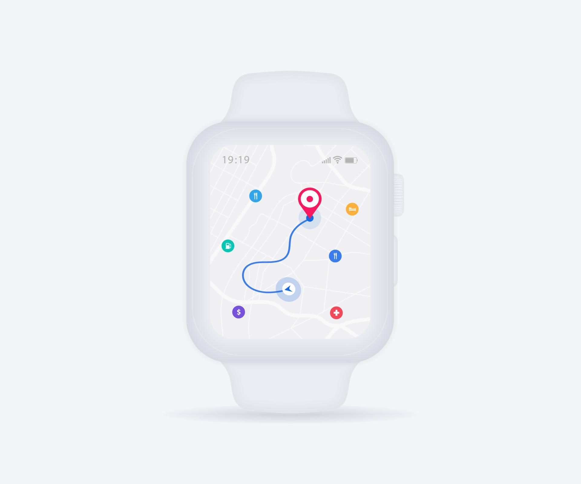 Smartwatch Map GPS navigation app ux ui concept, clock map application, App search map ...