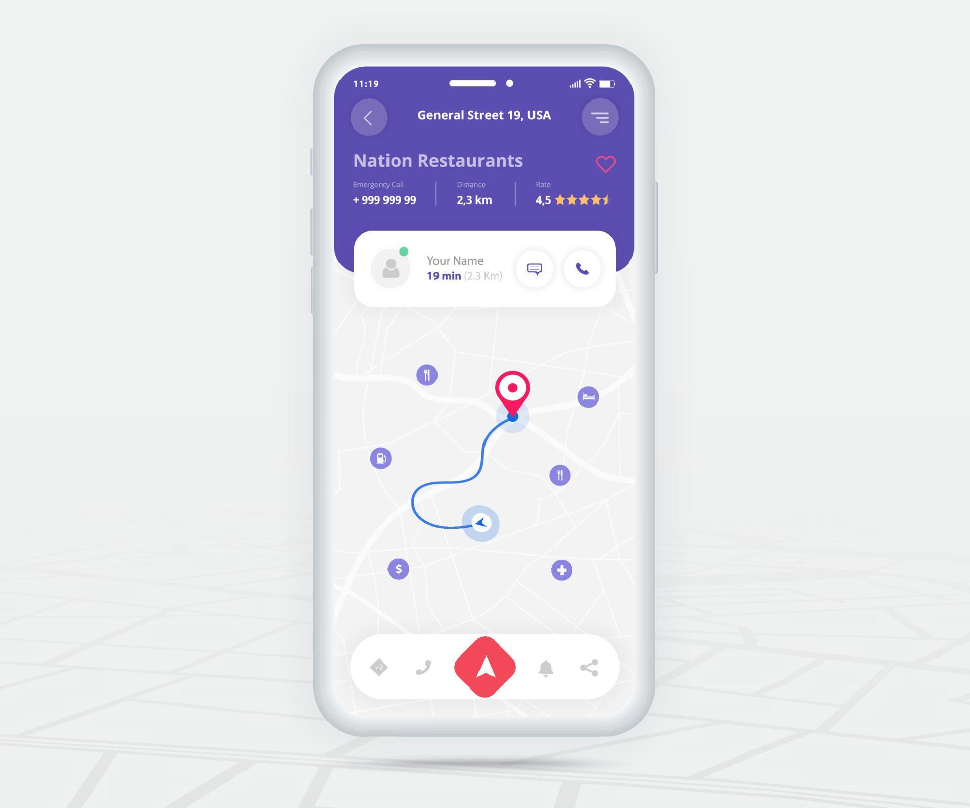 Map Gps Navigation App Ux Ui Concept Mobile Map Application