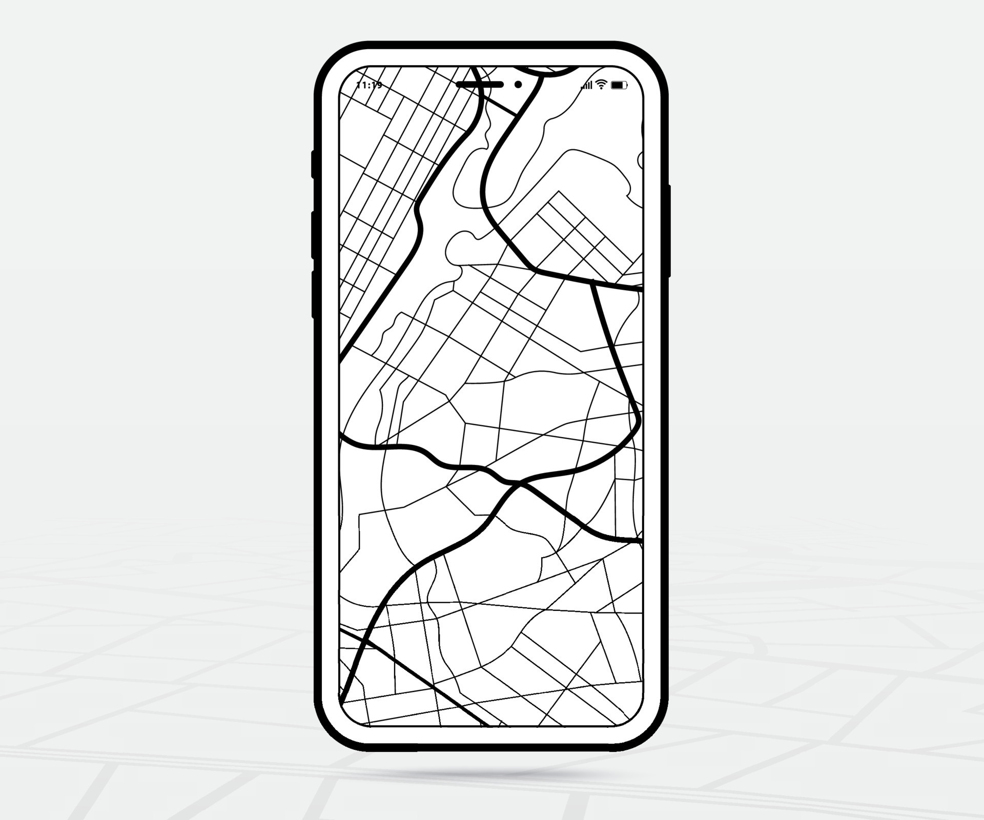 Map Gps Navigation Ux Ui Outline Smartphone Map Application And Destination Pinpoint On Screen