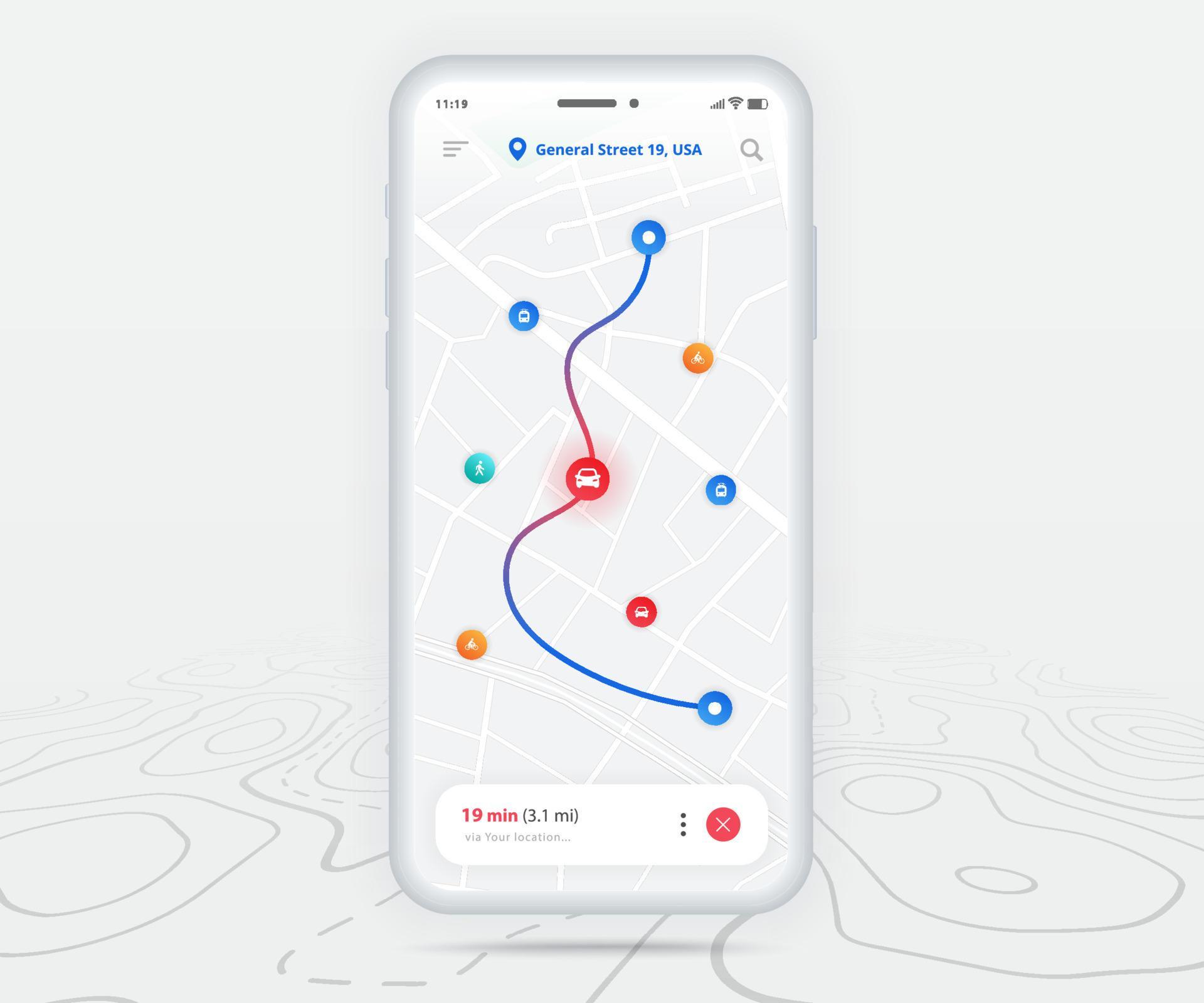 Map GPS navigation app ux ui concept, Mobile map application ...