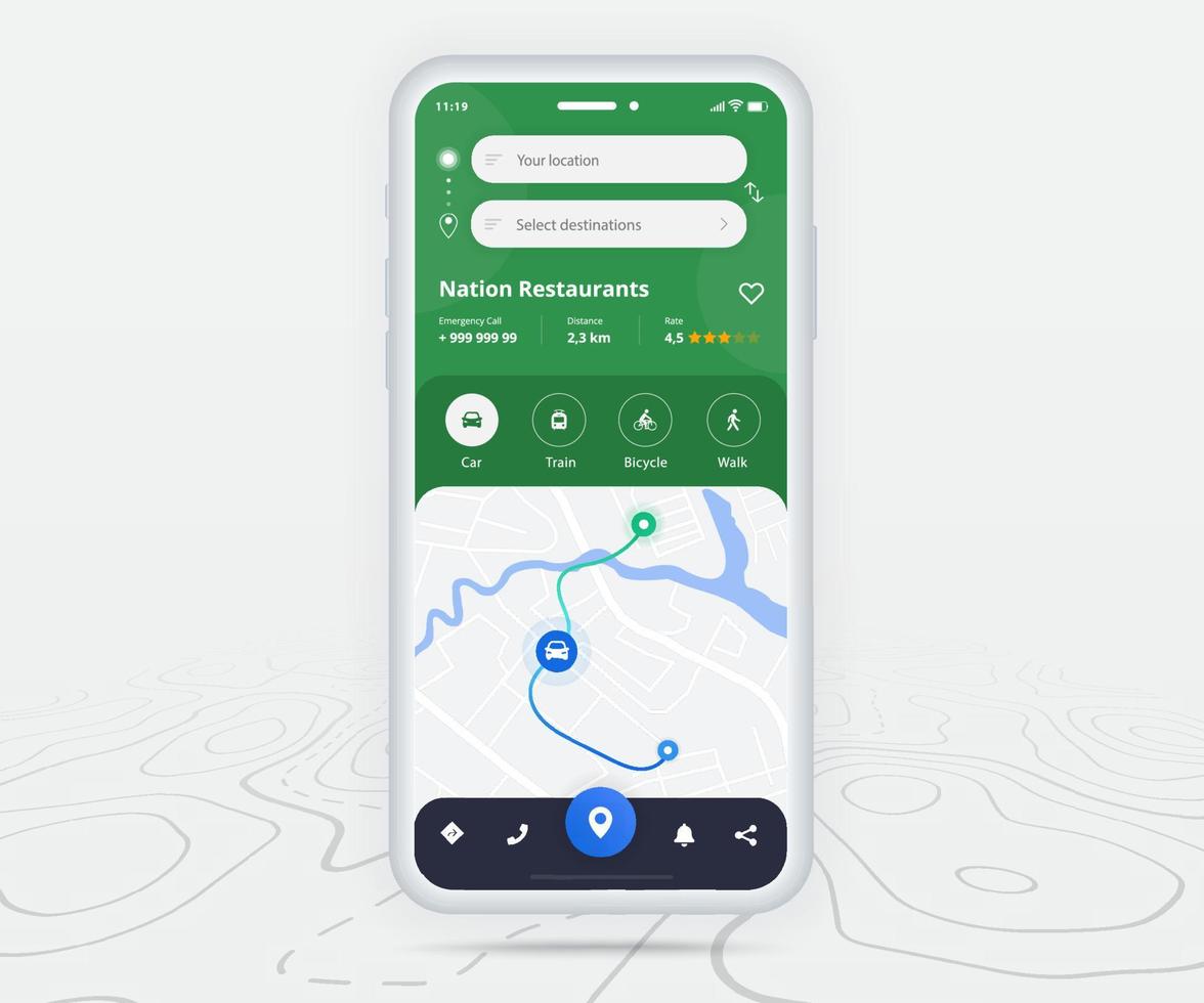 Map Gps Navigation Ux Ui Concept Smartphone Map Application Destination Point On Screen App