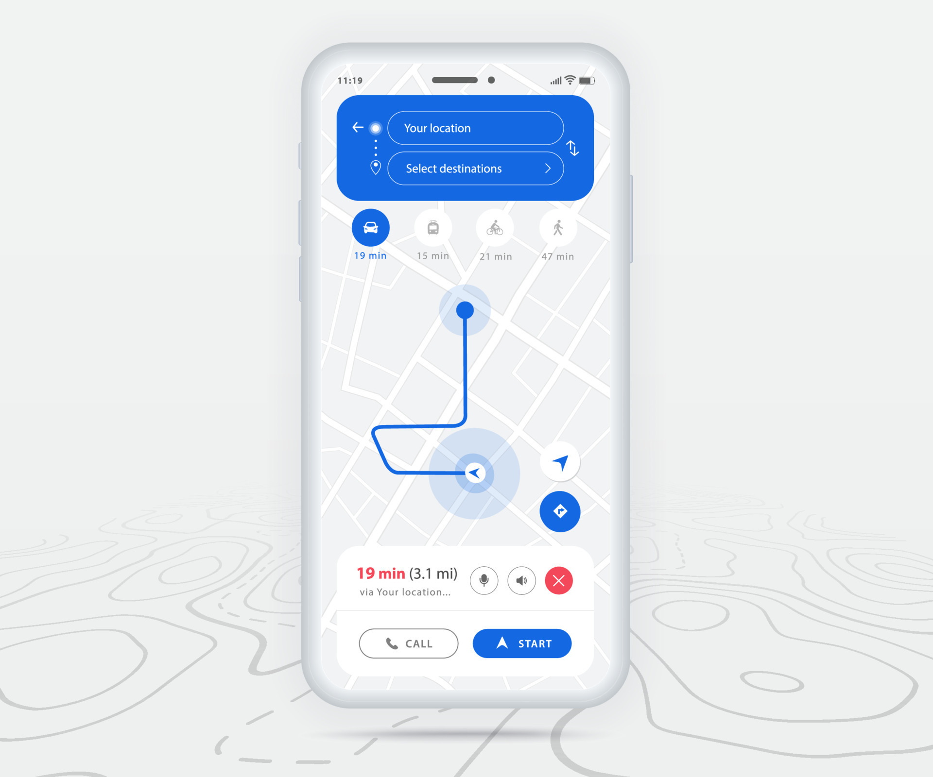 Map GPS navigation ux ui concept, Smartphone map application and ... Map GPS navigation ux ui concept, Smartphone map application and ...