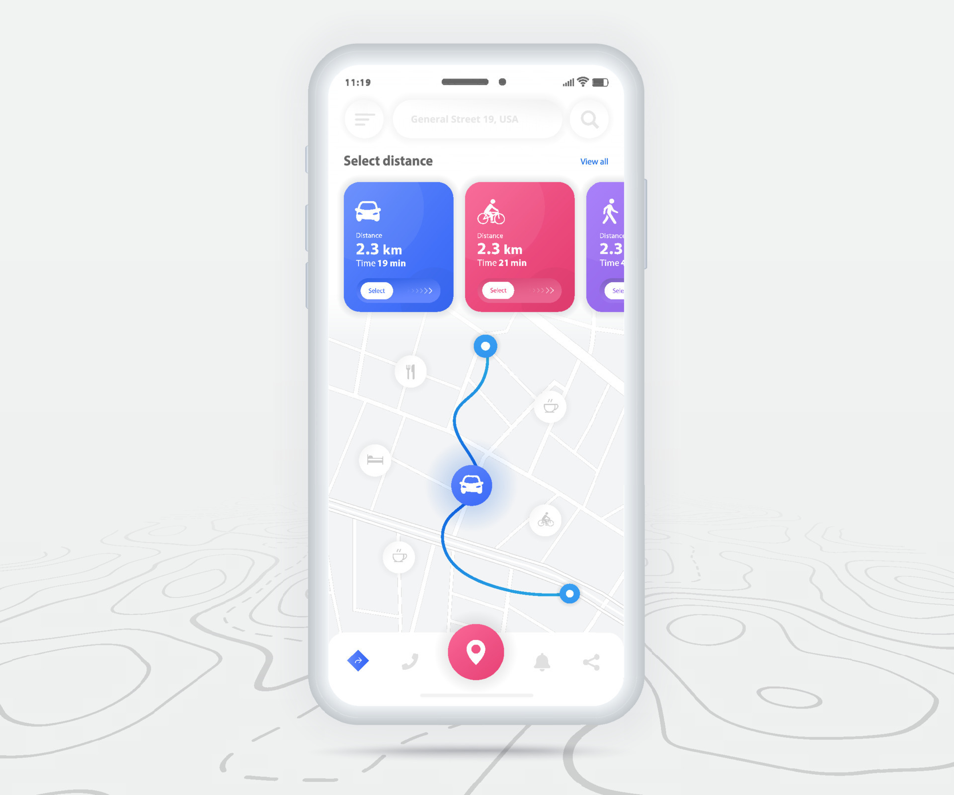 Map Gps Navigation Ux Ui Concept Smartphone Map Application And