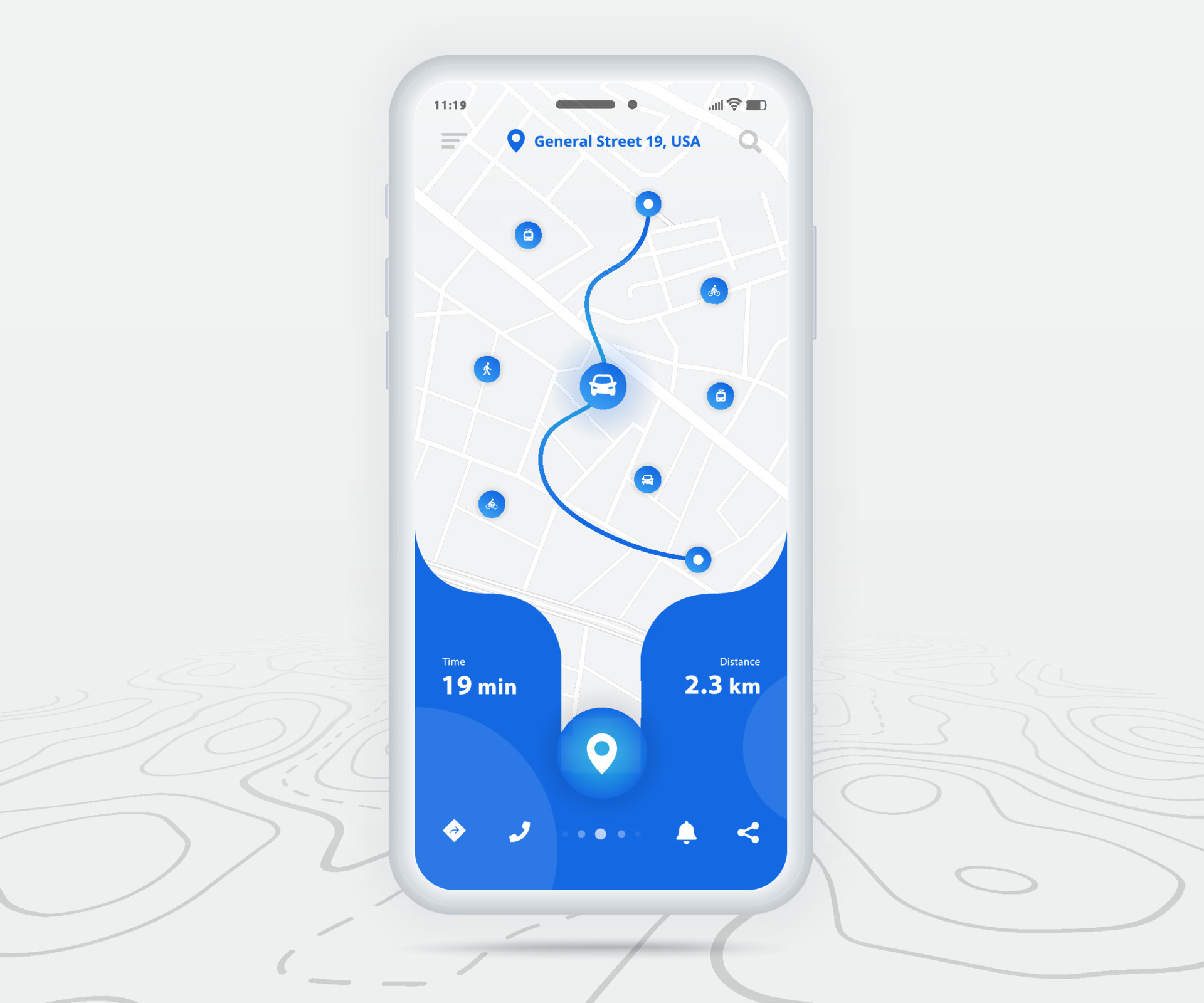 Map Gps Navigation Ux Ui Concept Smartphone Map Application And Destination Pinpoint On Screen