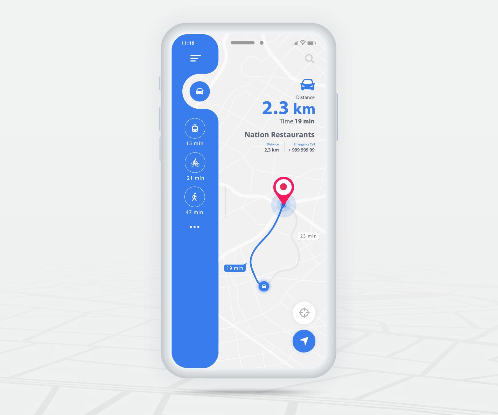 Map GPS navigation app ux ui concept, Mobile map application, Smartphone App search map ...