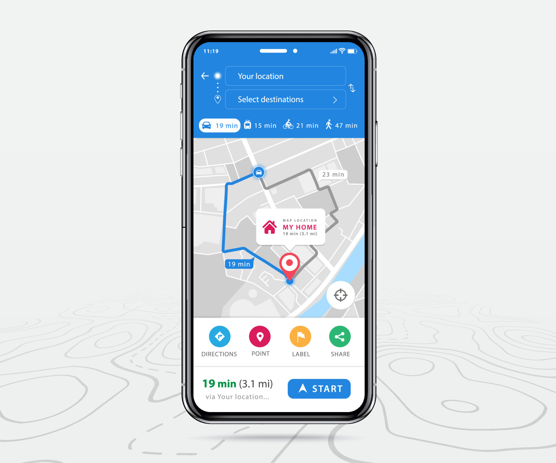 Map Gps Navigation Smartphone Map Application And Destination Red