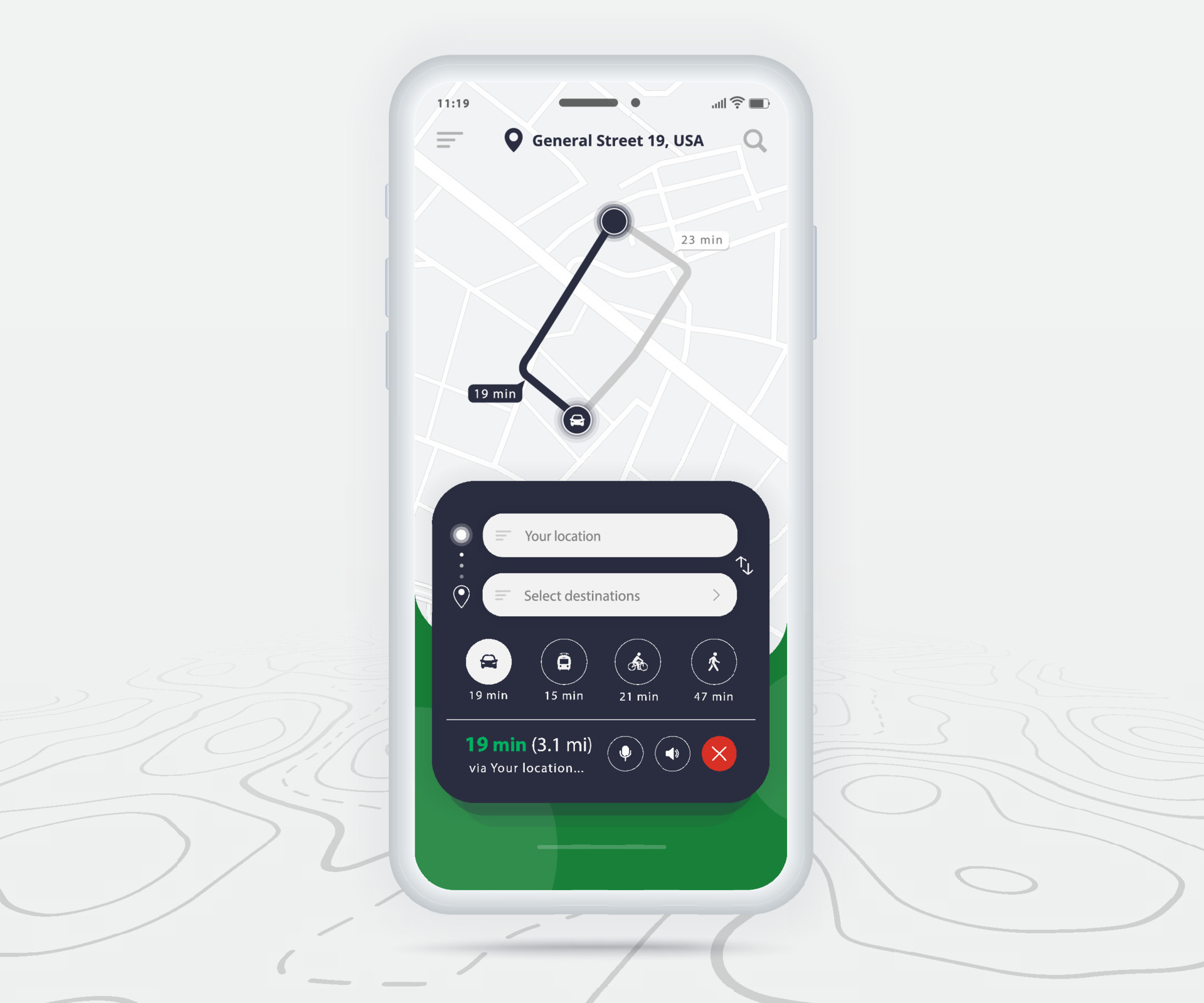 Map GPS navigation ux ui concept, Smartphone map application ...