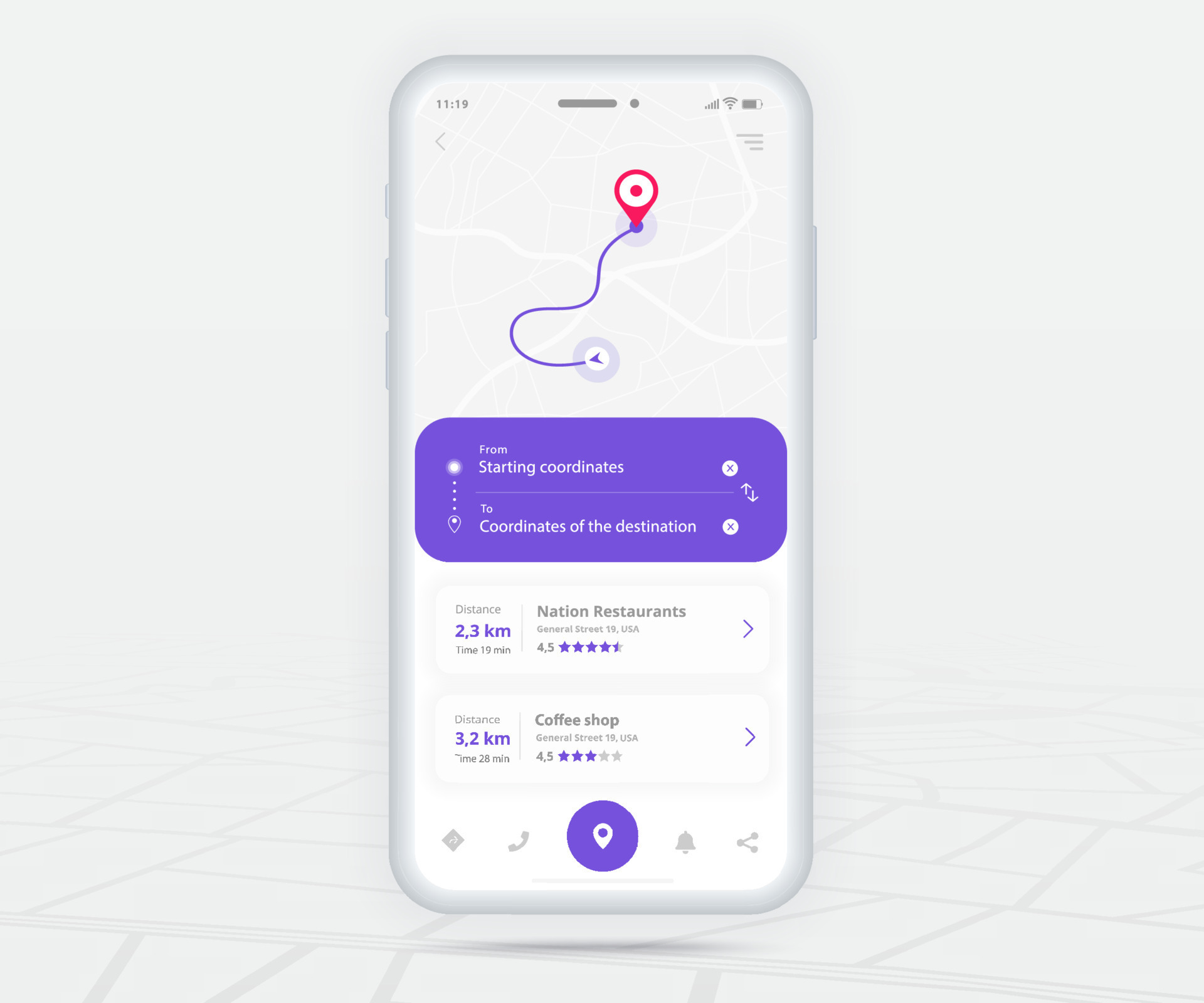 Map GPS navigation app ux ui concept, Mobile map application ... Map GPS navigation app ux ui concept, Mobile map application ...