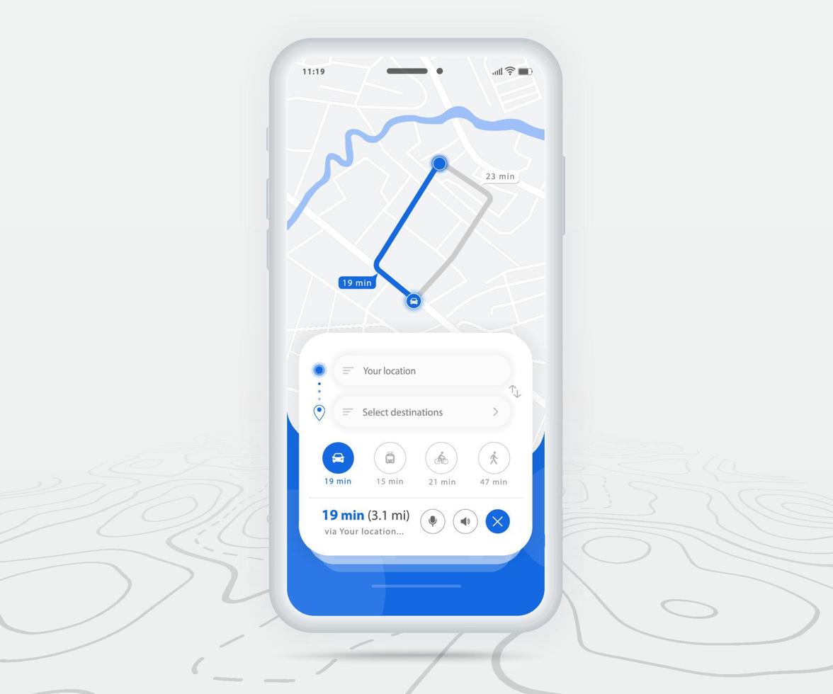 Map Gps Navigation Ux Ui Concept Smartphone Map Application And Destination Pinpoint On Screen