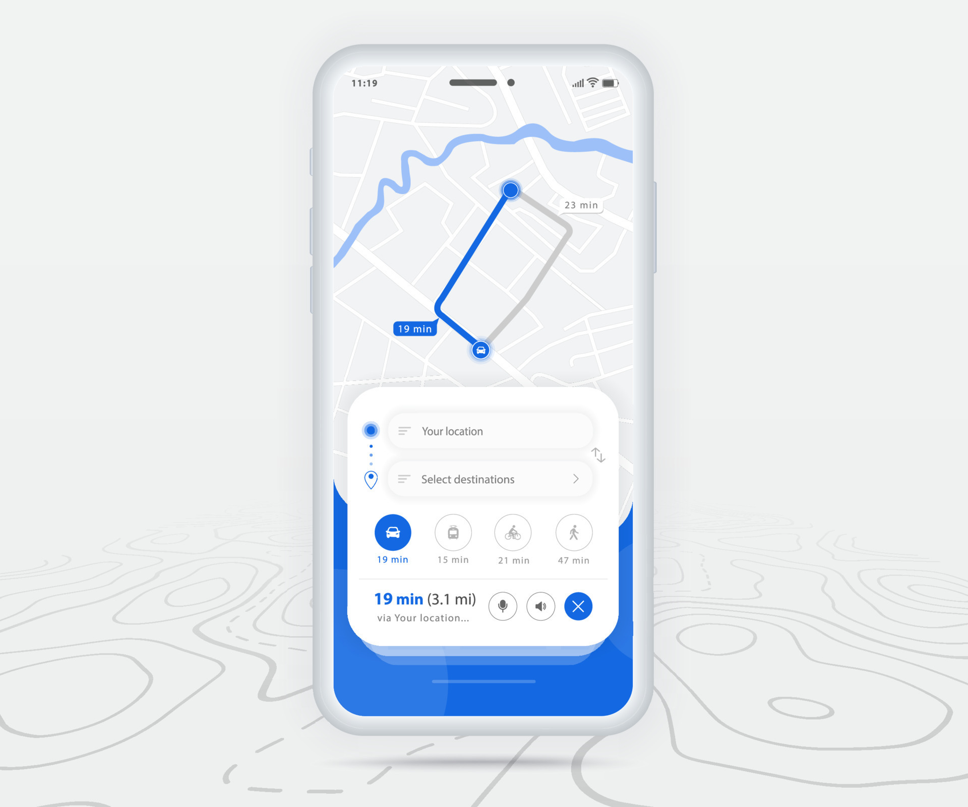 Map Gps Navigation Ux Ui Concept Smartphone Map Application And Destination Pinpoint On Screen