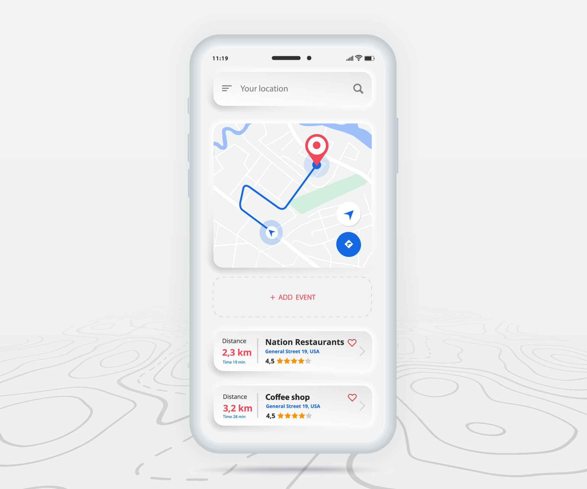 Map Gps Navigation App Ux Ui Concept Mobile Map Application