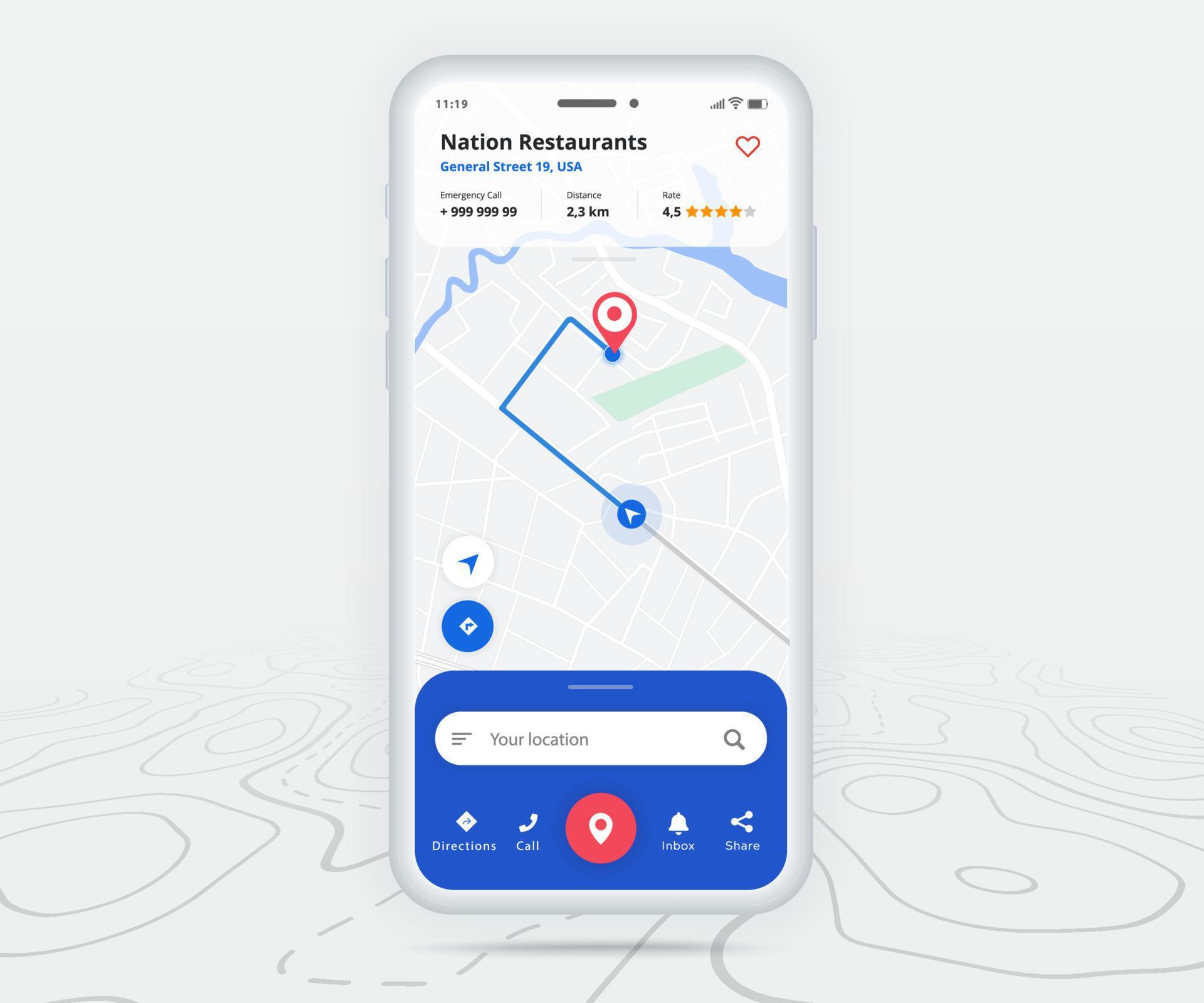 Map GPS navigation app ux ui concept, Mobile map application ...