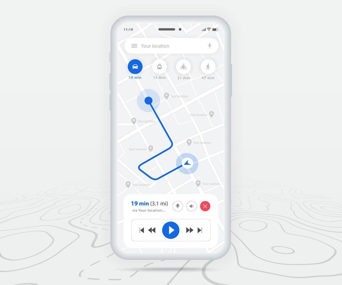Map Gps Navigation Ux Ui Concept Smartphone Map Application And Destination Pinpoint On Screen