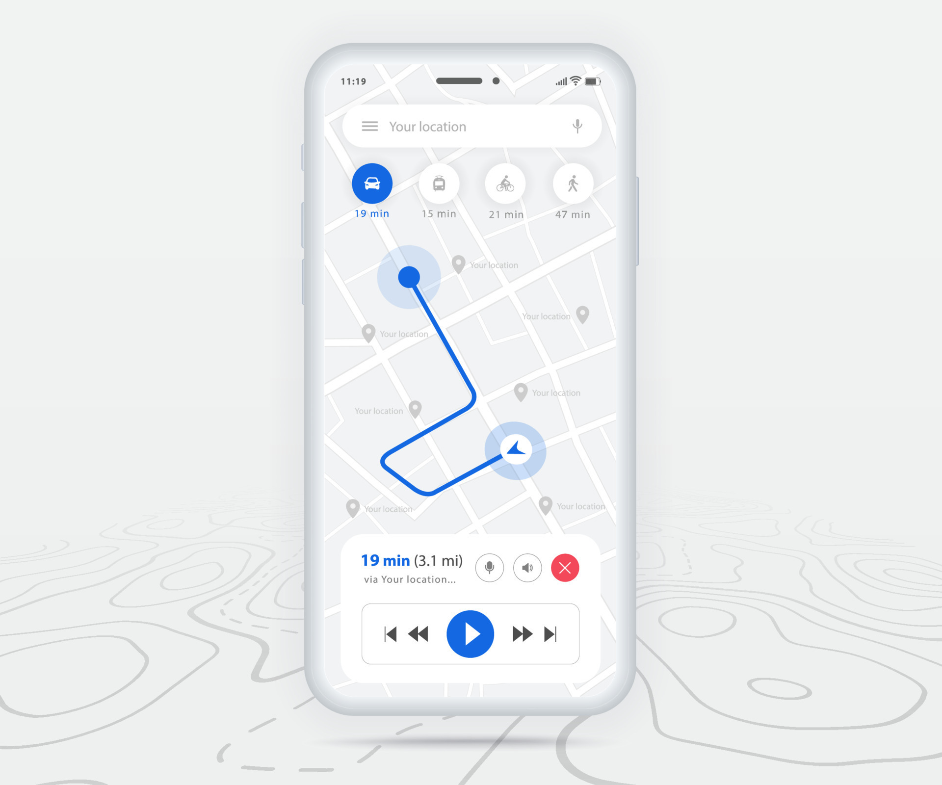 Map Gps Navigation Ux Ui Concept Smartphone Map Application And Destination Pinpoint On Screen