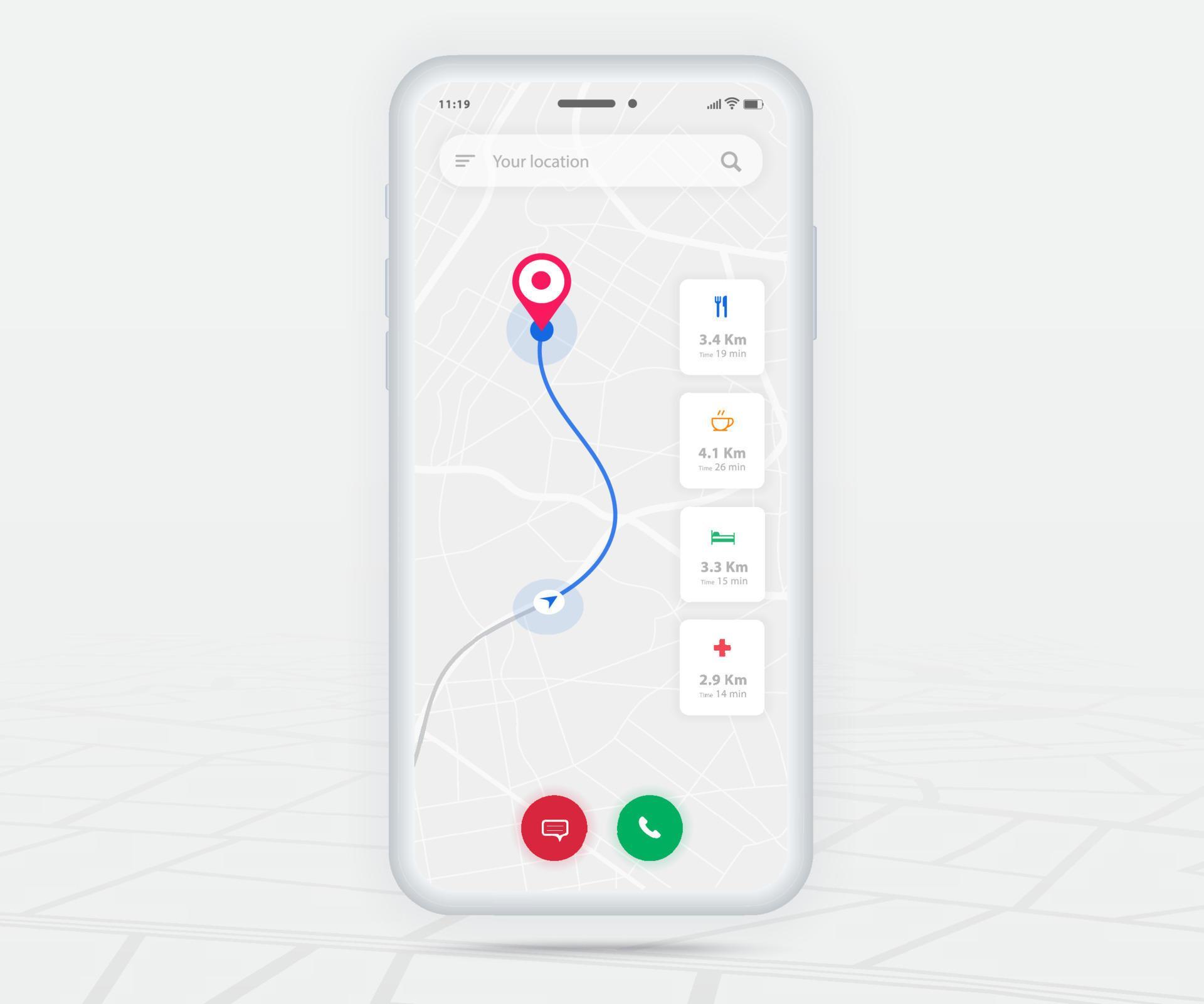 Map GPS navigation ux ui concept, Smartphone map application and ...