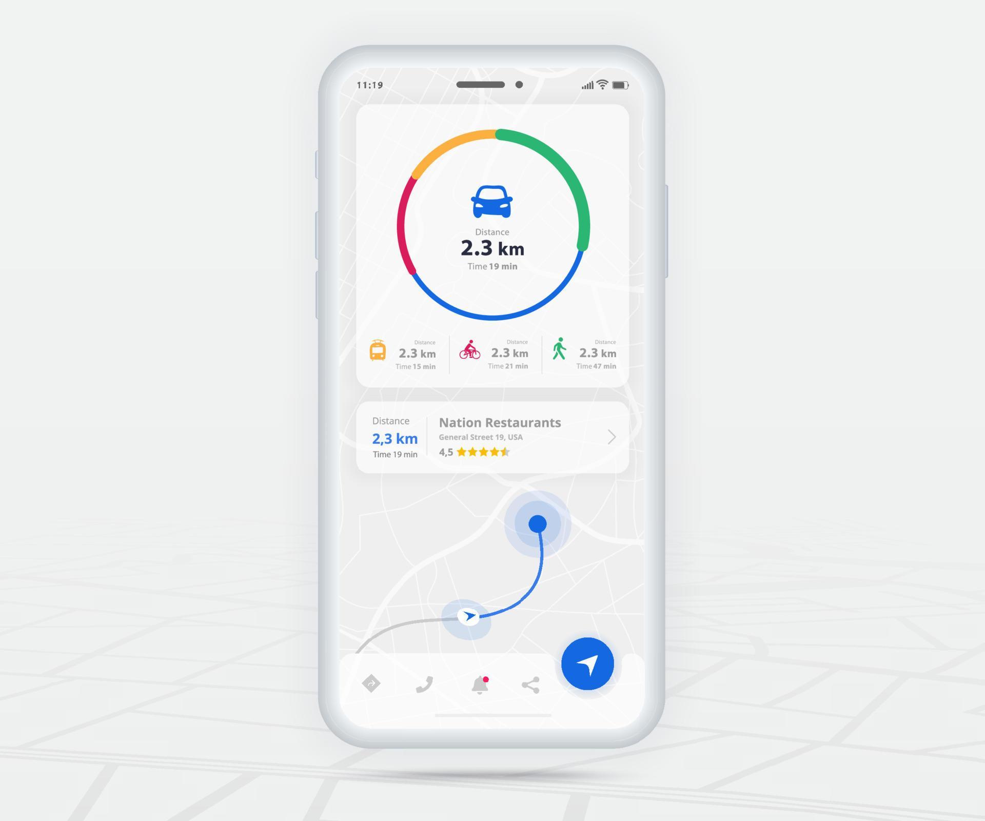 Map Gps Navigation App Ux Ui Concept Mobile Map Application