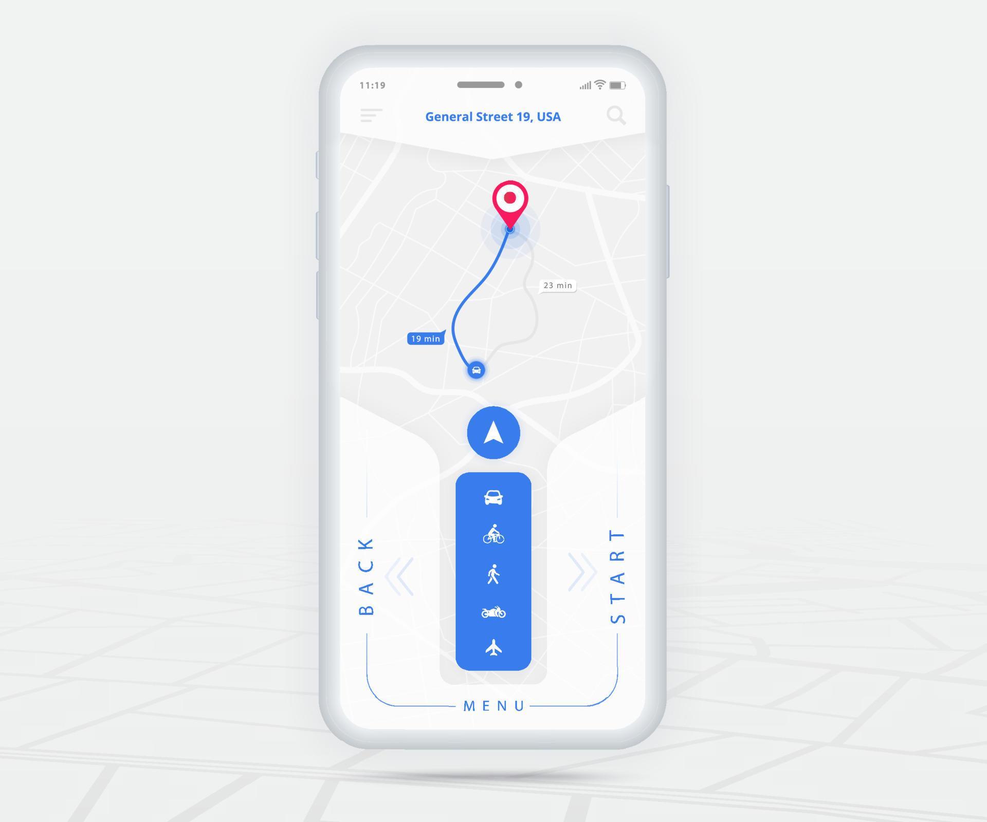 Map GPS navigation app ux ui concept, Mobile map application ...