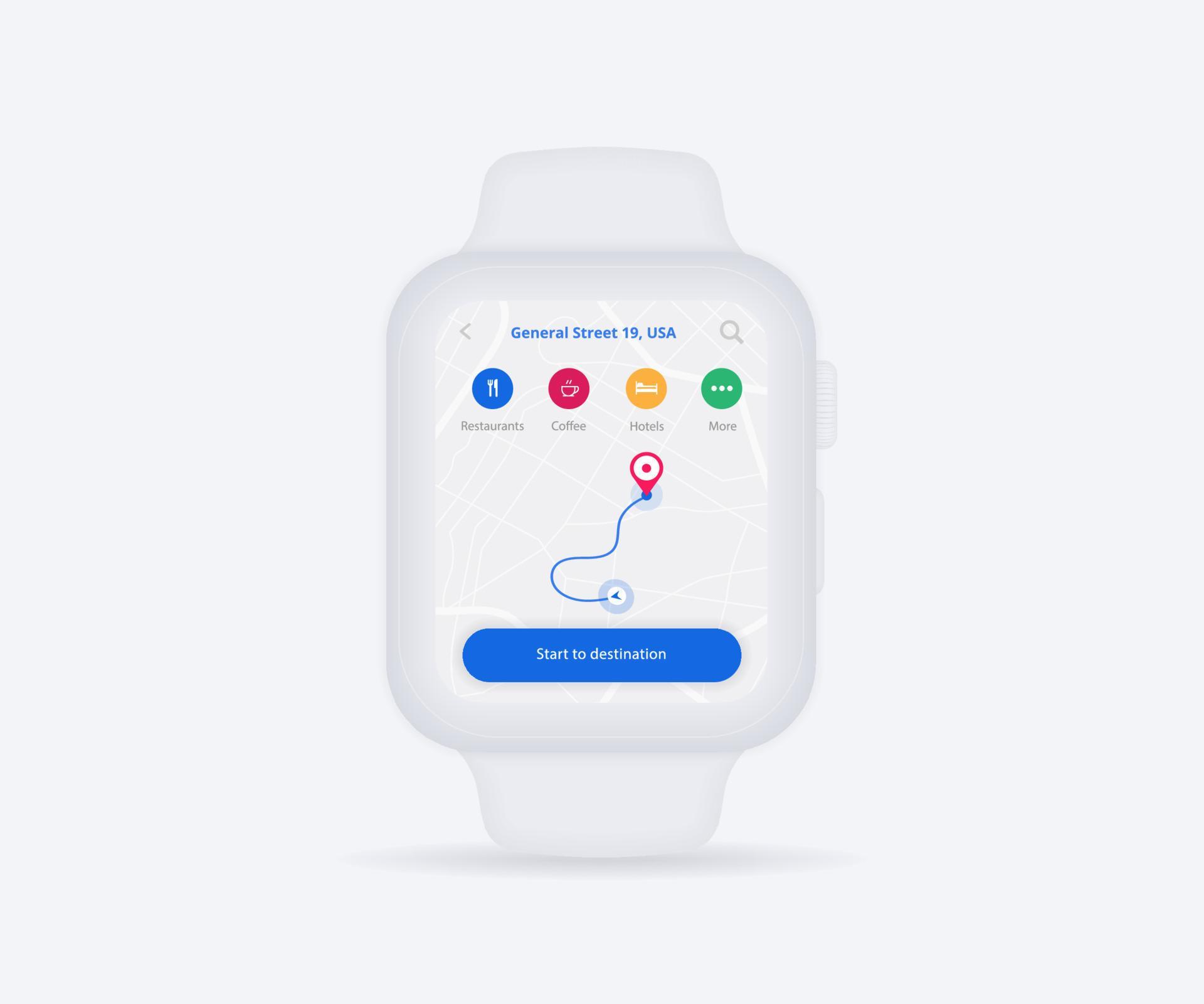 Smartwatch Map GPS navigation app ux ui concept, clock map application, App search map ...