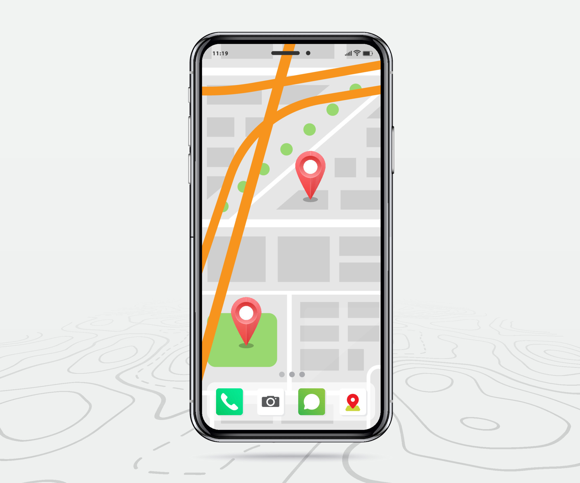 Mobile map gps, Smartphone map application and red pinpoint on screen ... Mobile map gps, Smartphone map application and red pinpoint on screen ...