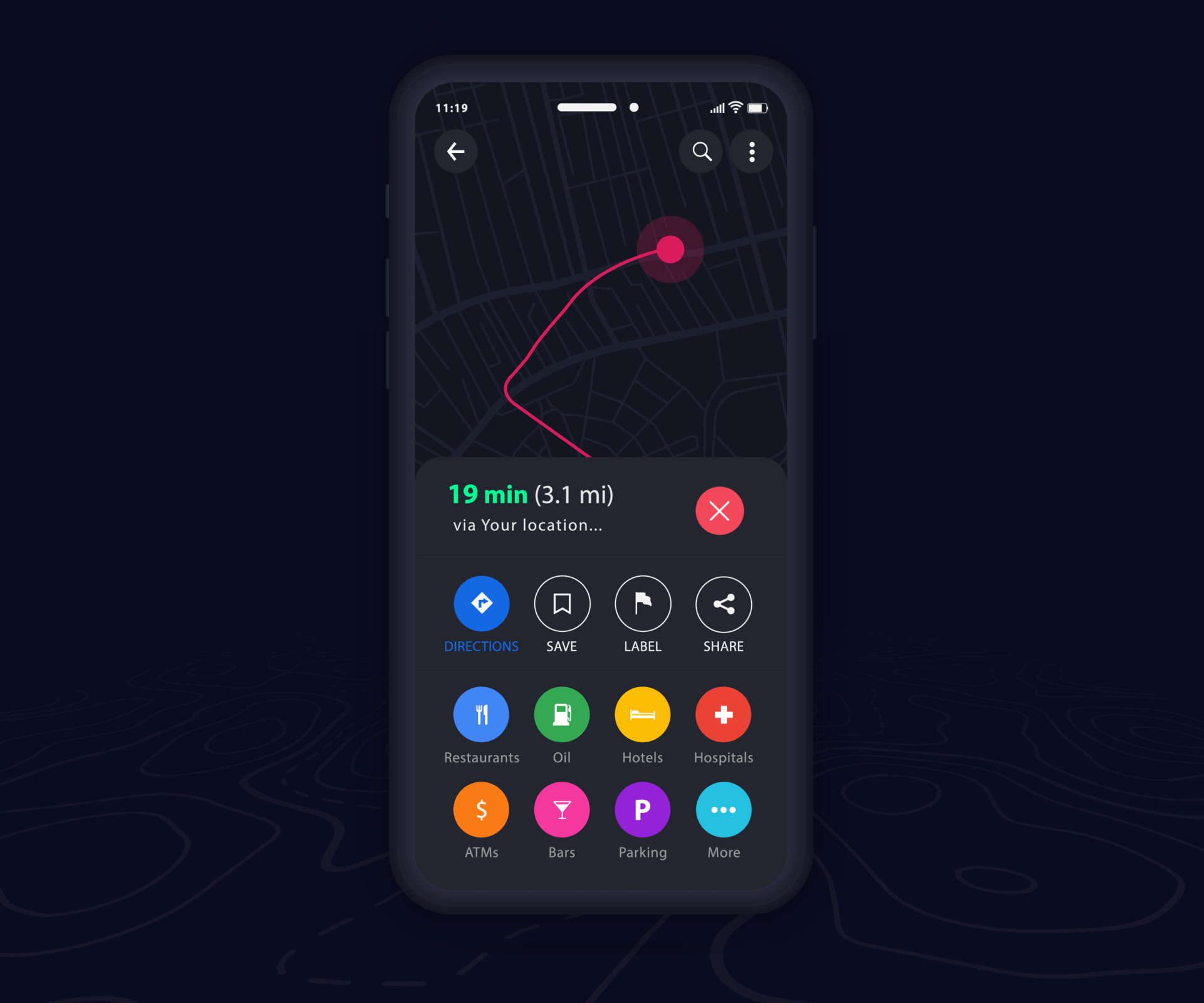 Smartphone Map Gps Navigation App Dark Mode Ux Ui Concept Mobile Map Application App Search