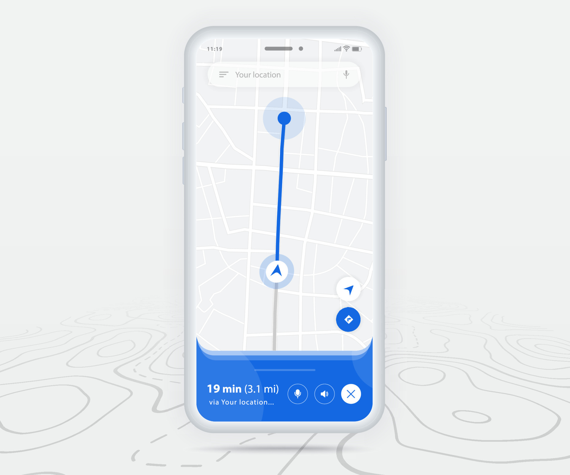 Map Gps Navigation Ux Ui Concept Smartphone Map Application And Destination Pinpoint On Screen