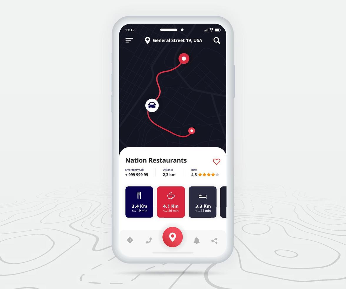 Map GPS navigation ux ui concept, Smartphone map application ...