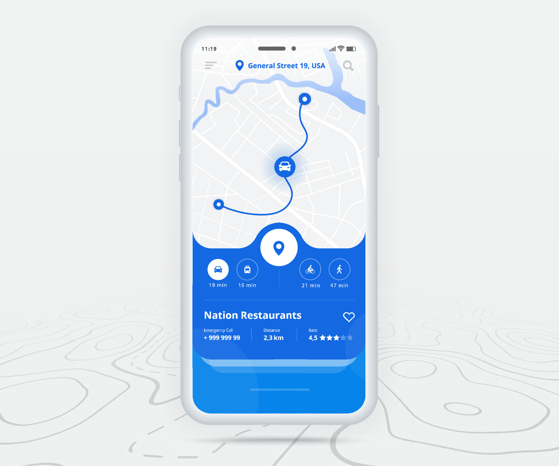 Map Gps Navigation Ux Ui Concept Smartphone Map Application And Destination Pinpoint On Screen