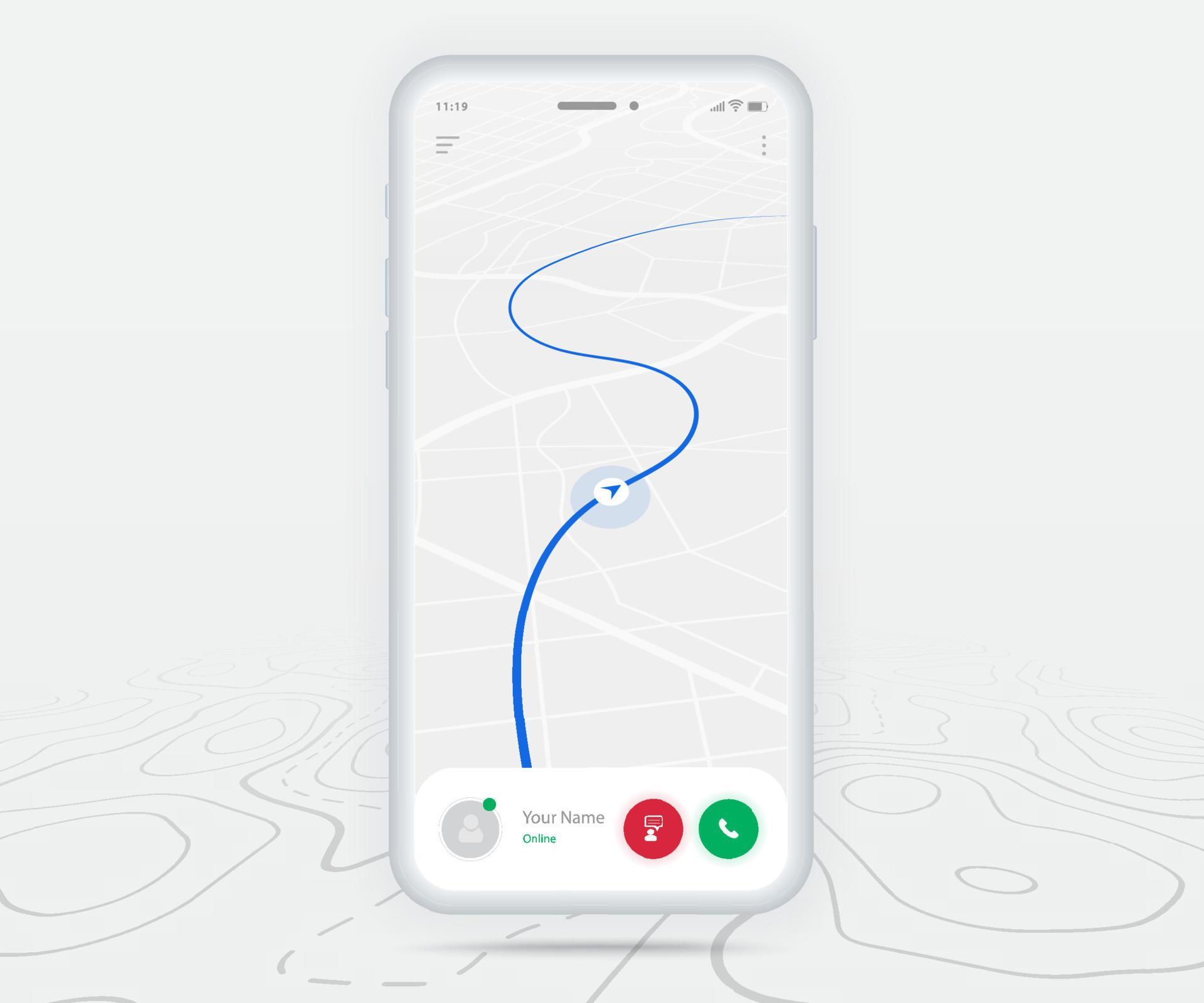 Map GPS navigation ux ui concept, Smartphone map application ...