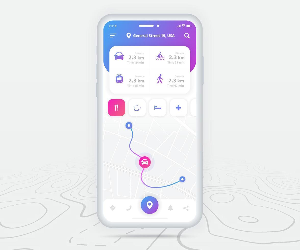 Map Gps Navigation Ux Ui Concept Smartphone Map Application And