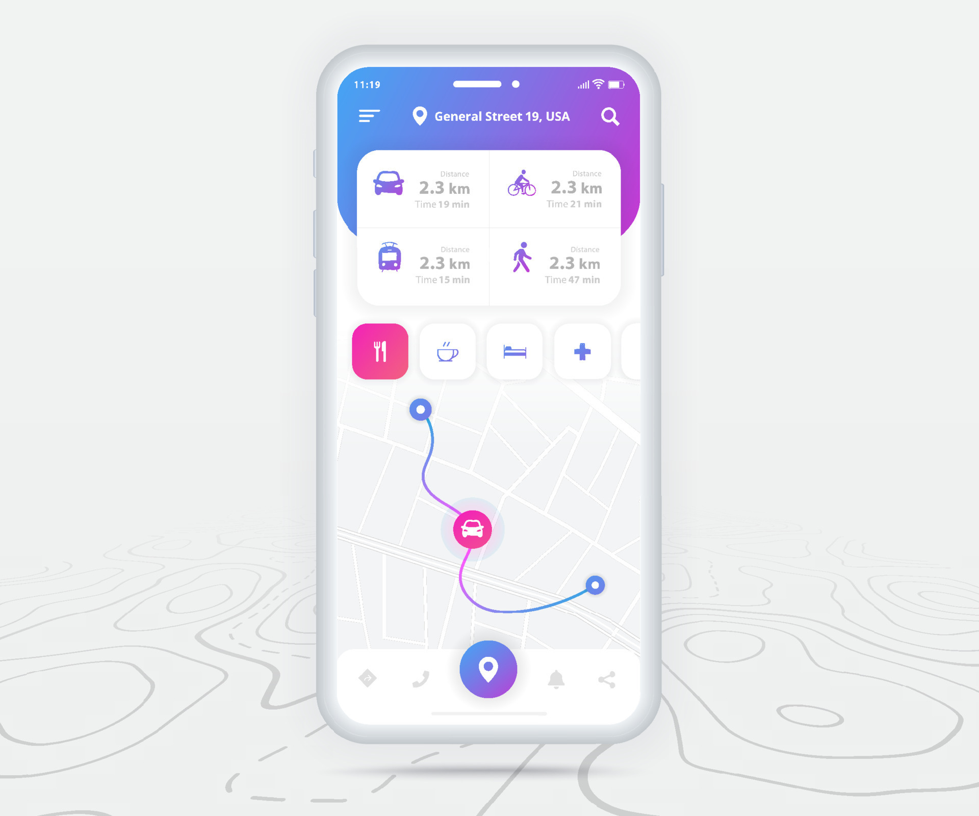 Map Gps Navigation Ux Ui Concept Smartphone Map Application And Destination Pinpoint On Screen