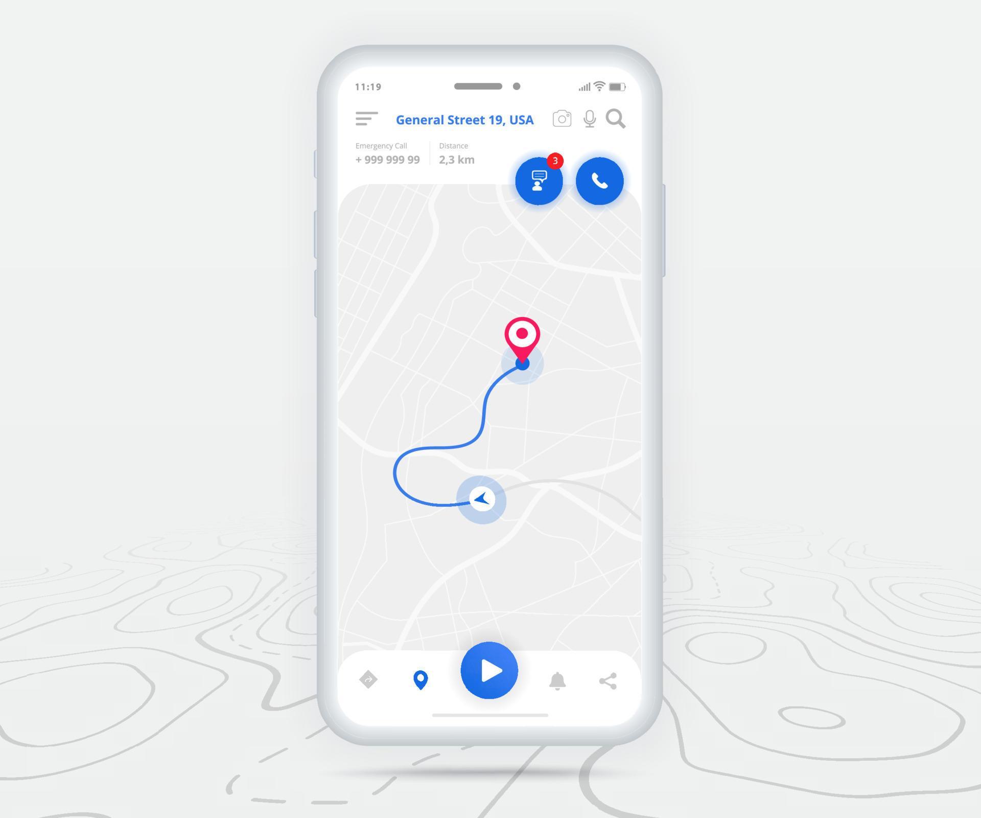 Map GPS navigation app ux ui concept, Mobile map application, Smartphone App search map ...