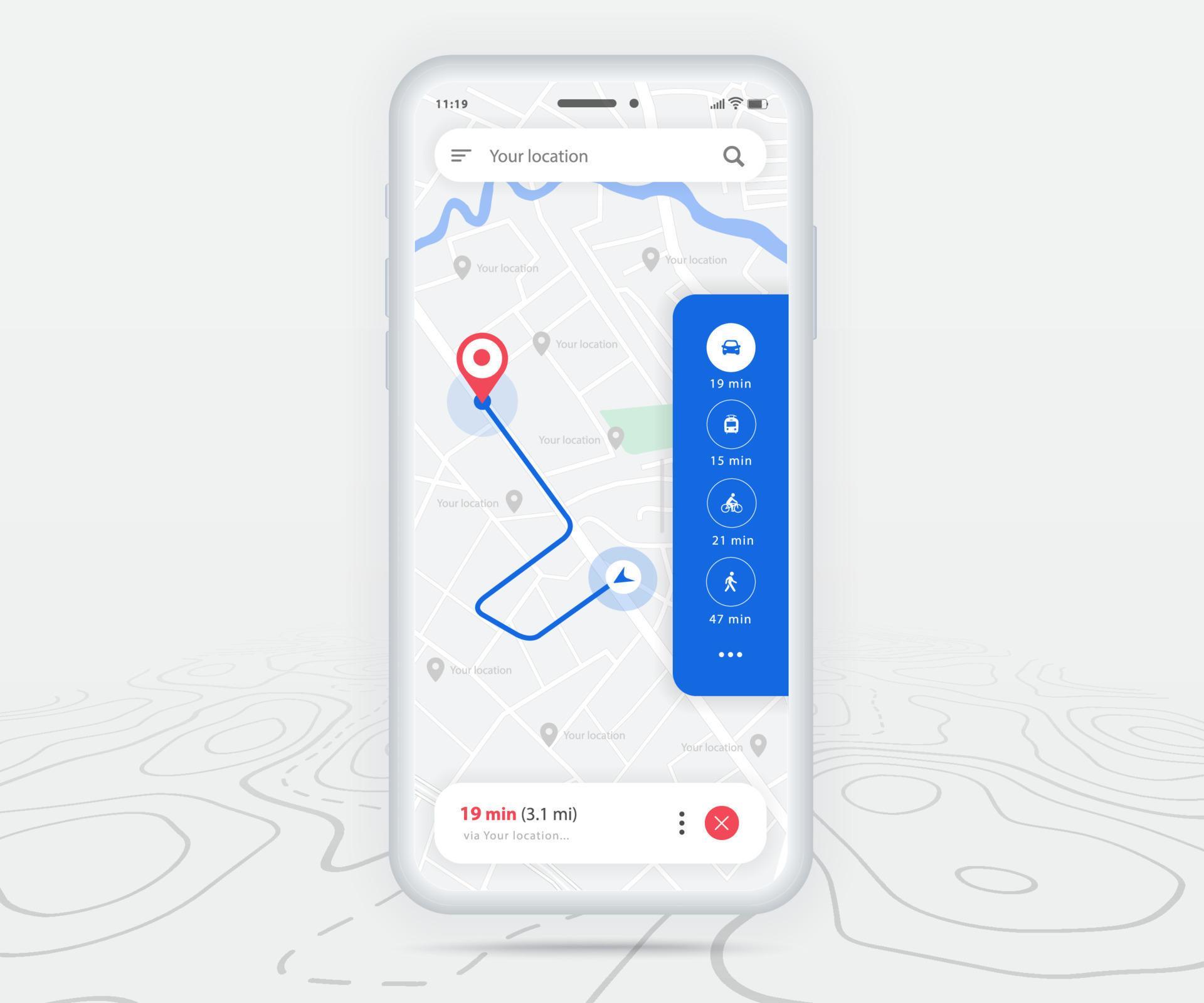 Map GPS navigation, Smartphone map application and red pinpoint screen ... Map GPS navigation, Smartphone map application and red pinpoint screen ...