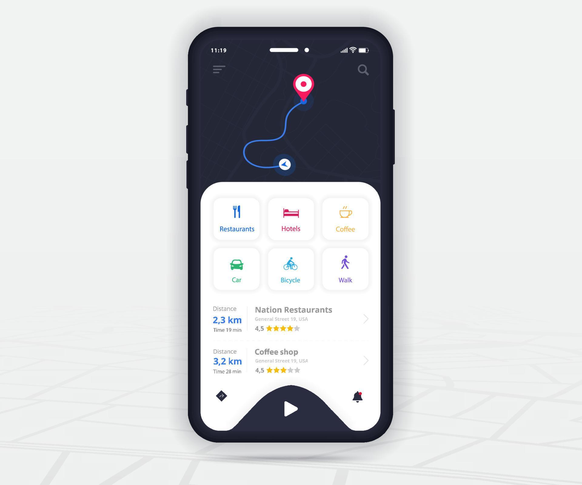 Map Gps Navigation App Ux Ui Concept Mobile Map Application
