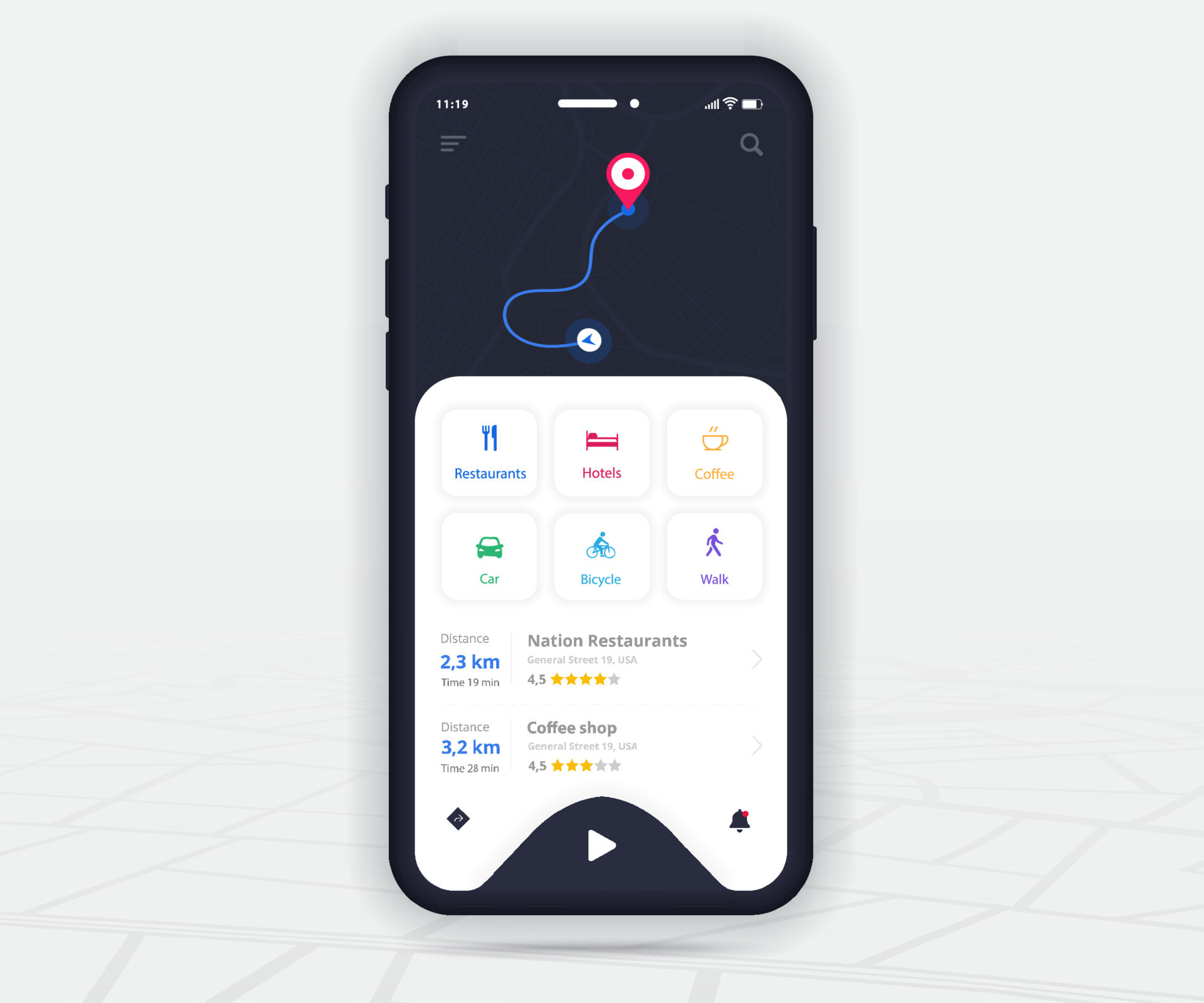 Map Gps Navigation App Ux Ui Concept Mobile Map Application