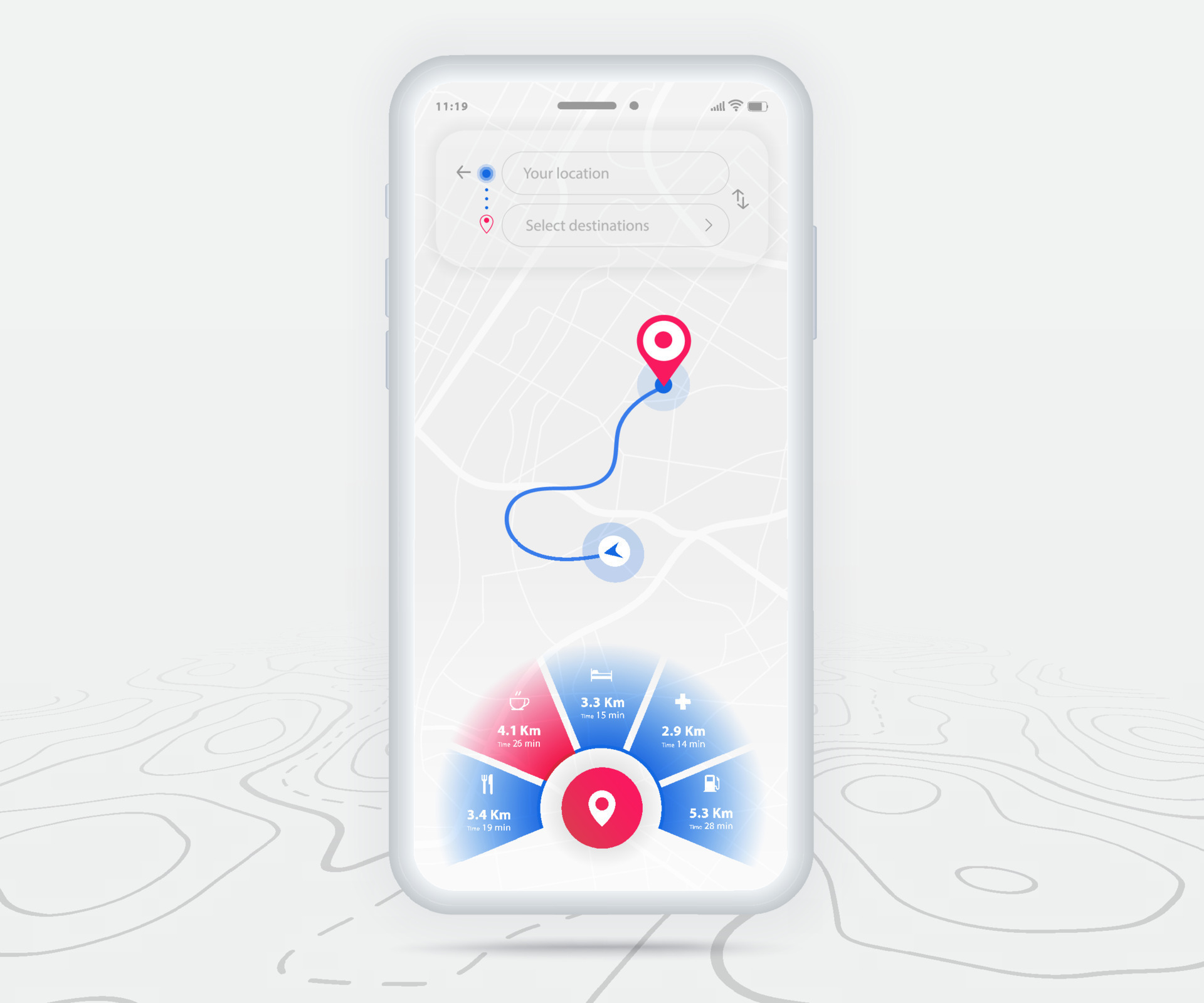 Map GPS navigation ux ui concept, Smartphone map application ...