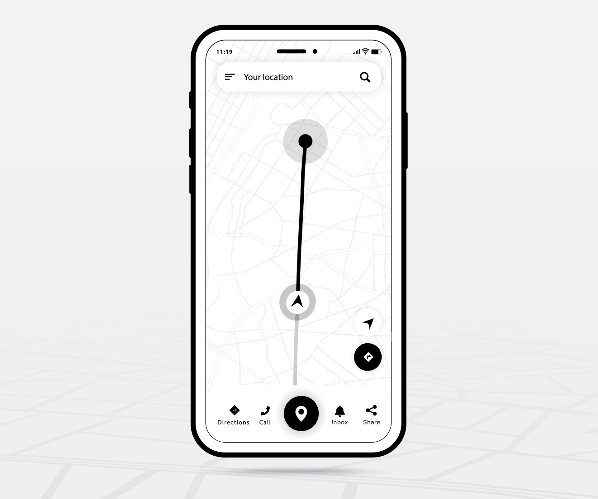 Map Gps Navigation Ux Ui Outline Smartphone Map Application And Destination Pinpoint On Screen