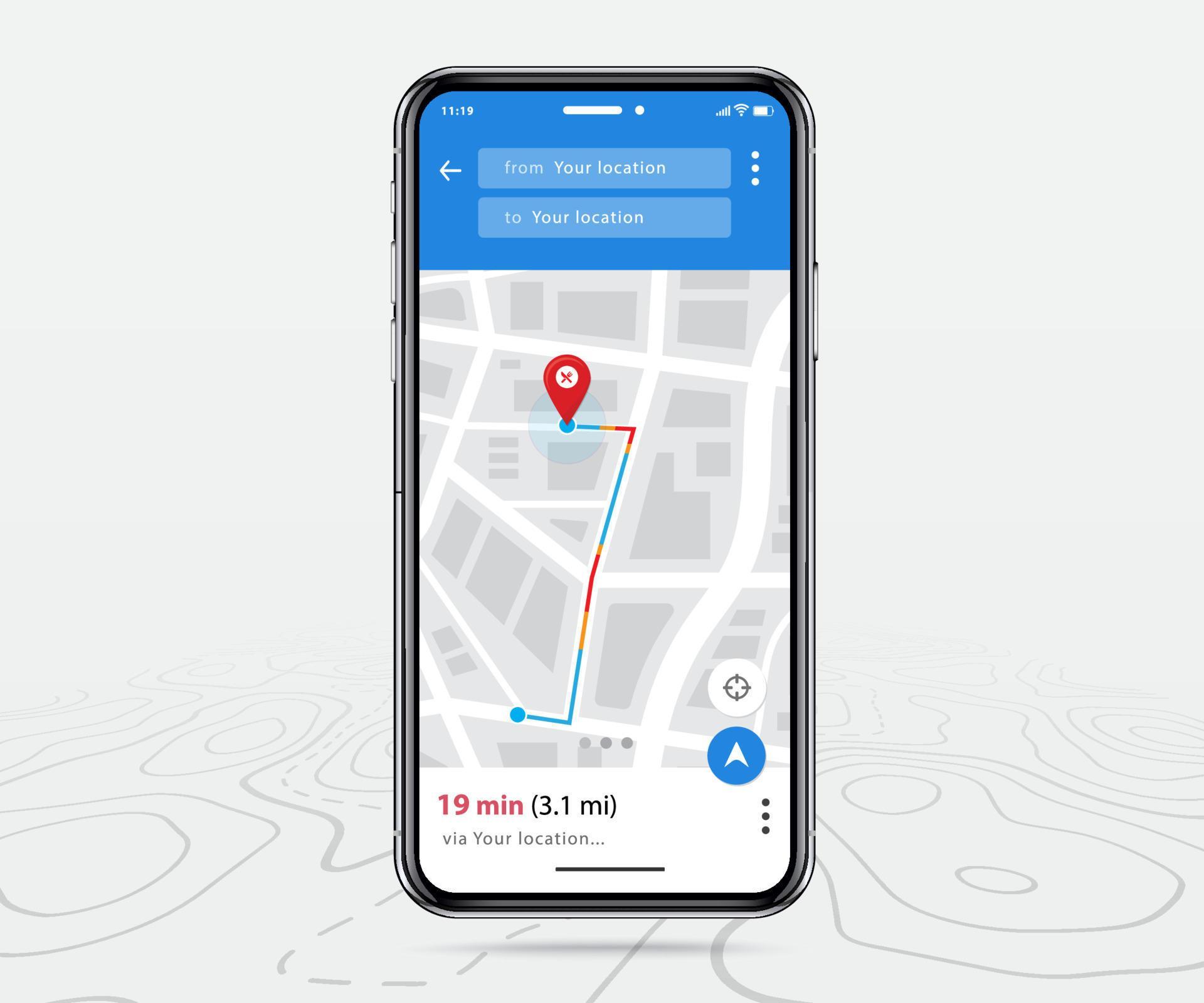 Map Gps Navigation Smartphone Map Application And Destination Red Pinpoint On Screen App