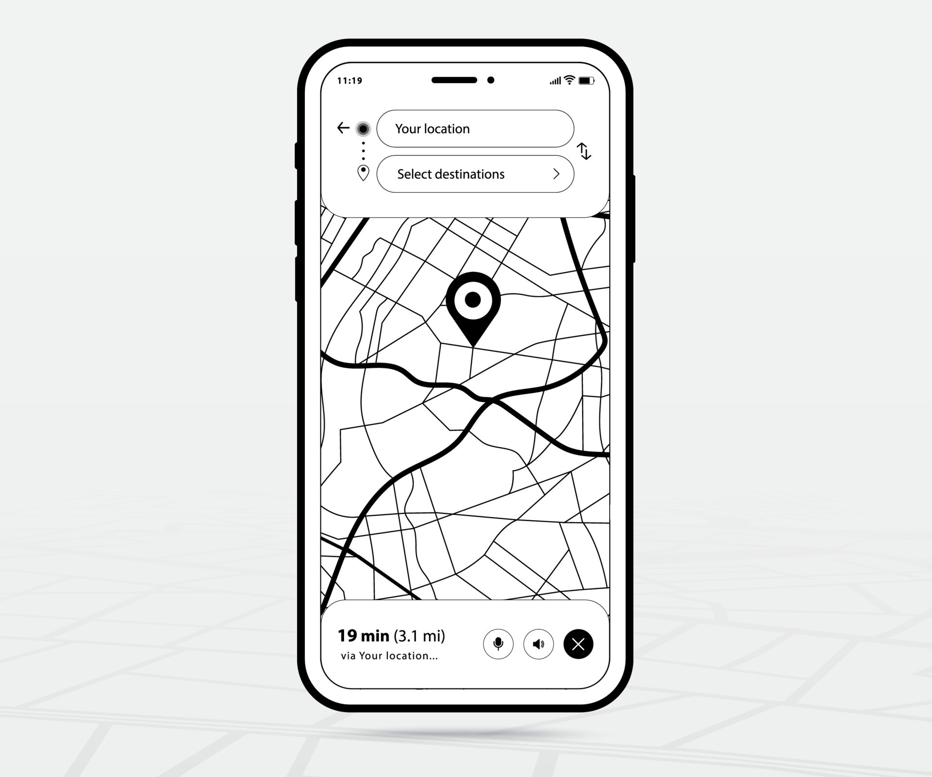 Map Gps Navigation Ux Ui Outline Smartphone Map Application And