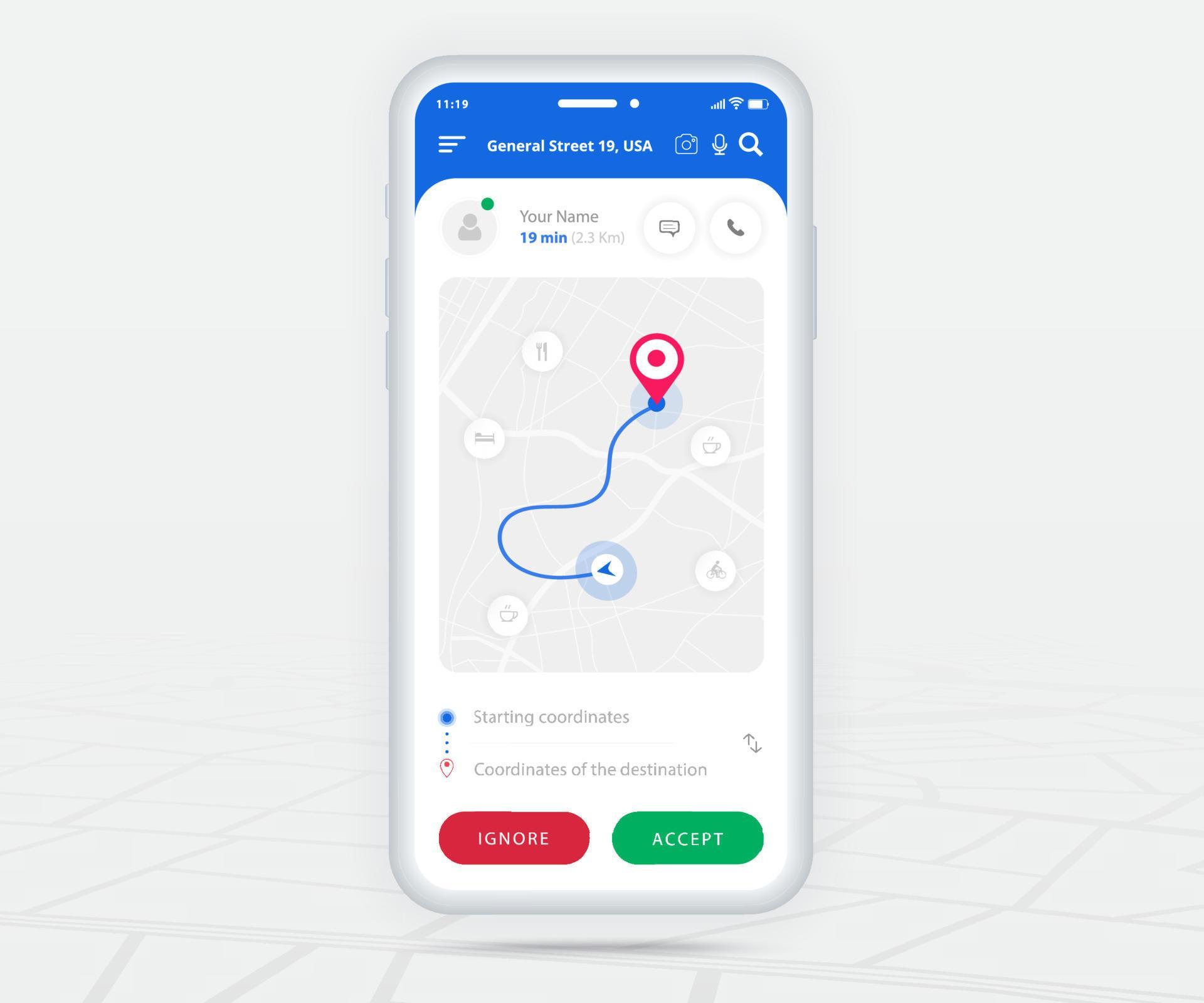Map GPS navigation app ux ui concept, Mobile map application, Smartphone App search map ...