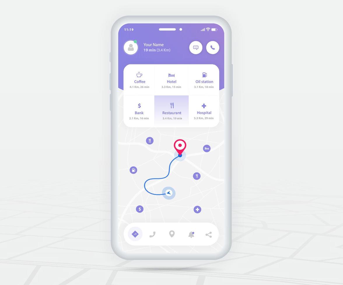 Map Gps Navigation App Ux Ui Concept Mobile Map Application