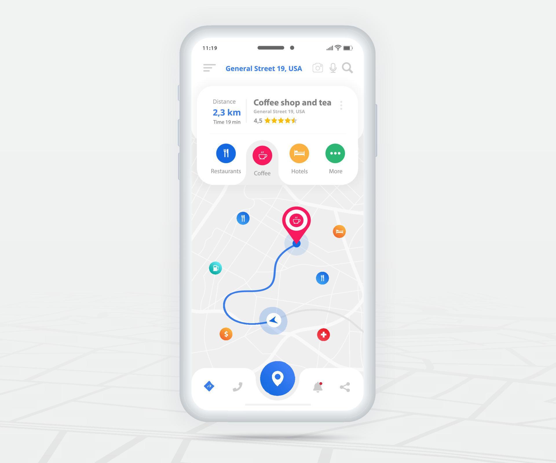 Map Gps Navigation Ux Ui Concept Smartphone Map Application And Destination Pinpoint On Screen