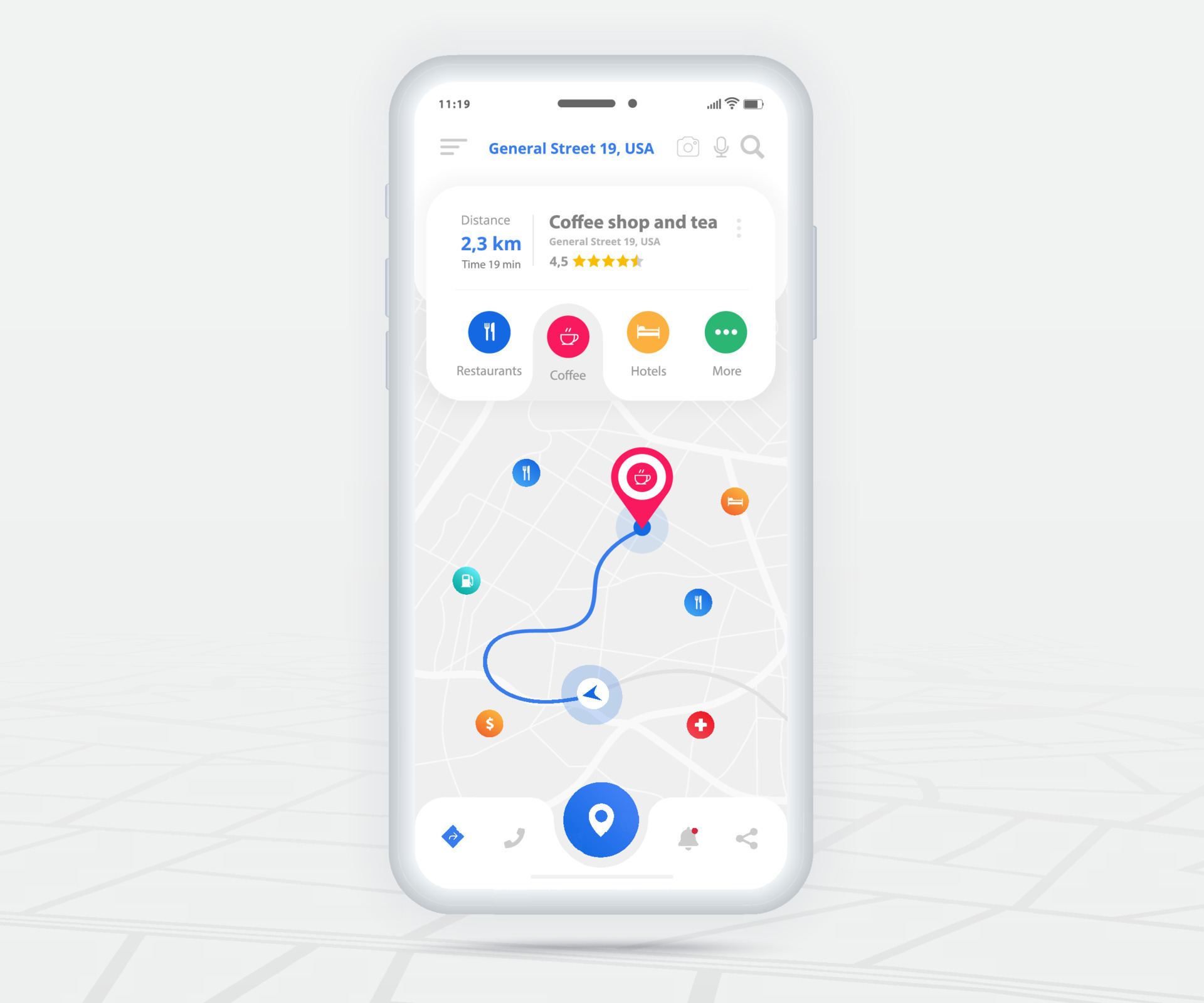 Map GPS navigation ux ui concept, Smartphone map application and ... Map GPS navigation ux ui concept, Smartphone map application and ...