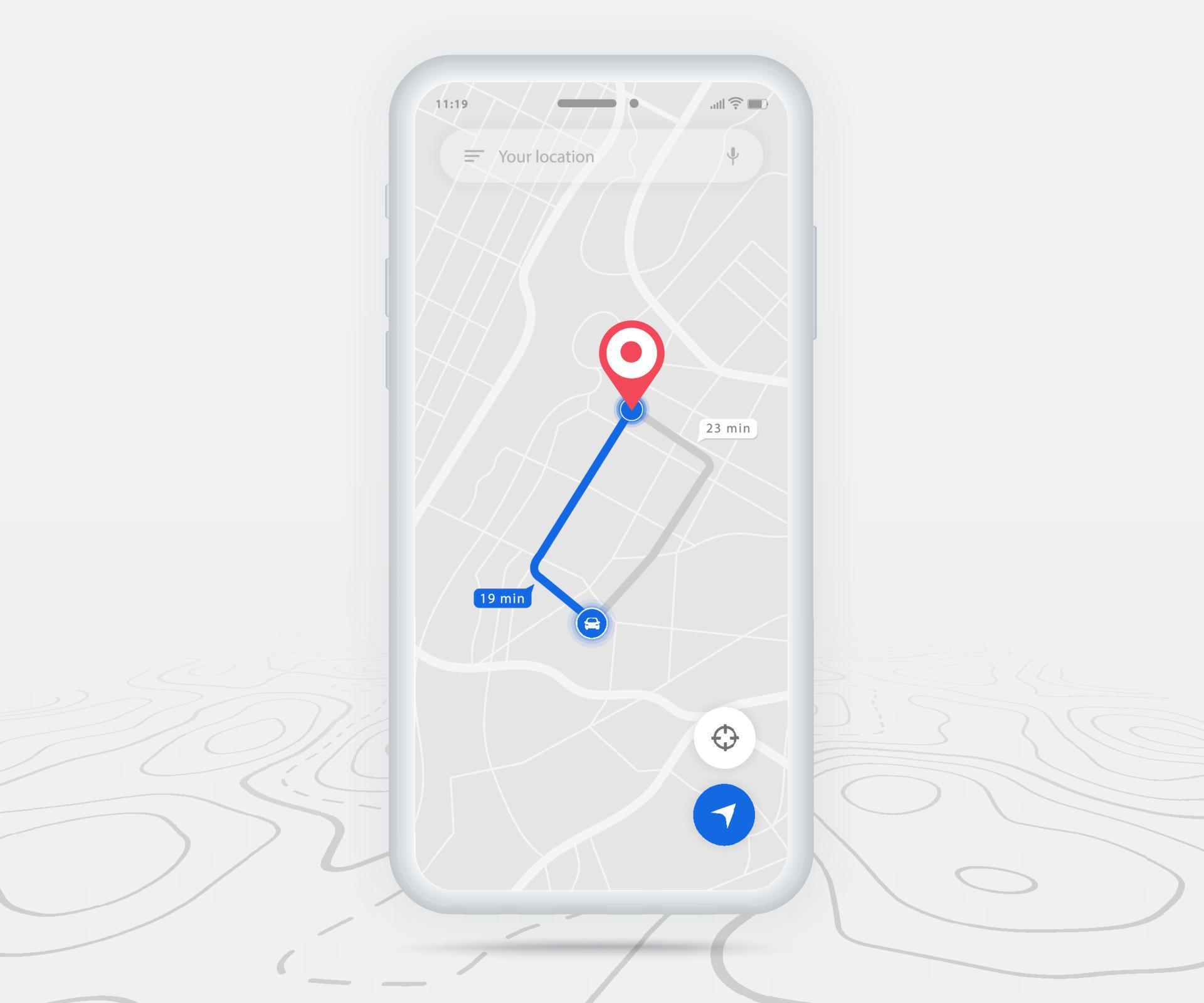 Map GPS navigation ux ui concept, Smartphone map application destination point on screen, App ...